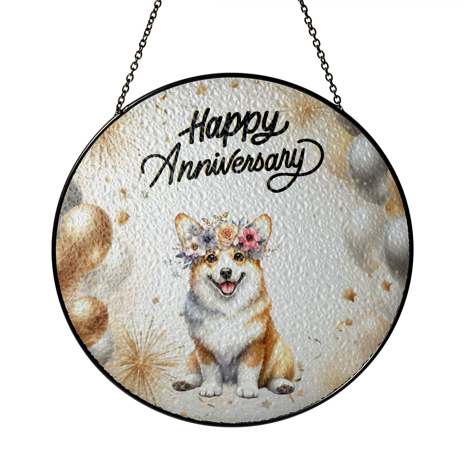 Happy Anniversary Corgi Celebrates Wedding Love Family Party Stained ...