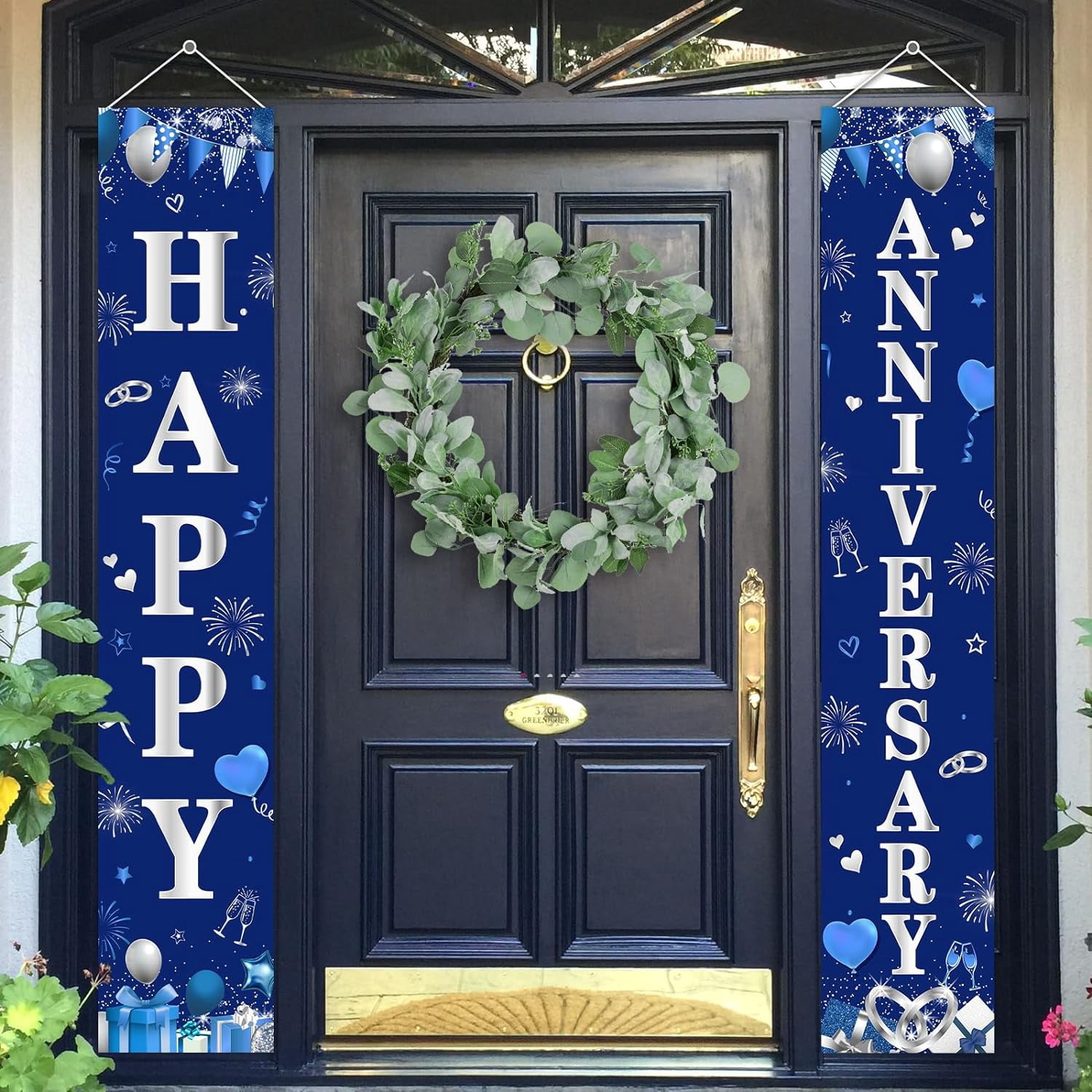 Happy Anniversary Decorations Door Banner, Navy Blue Happy Wedding ...