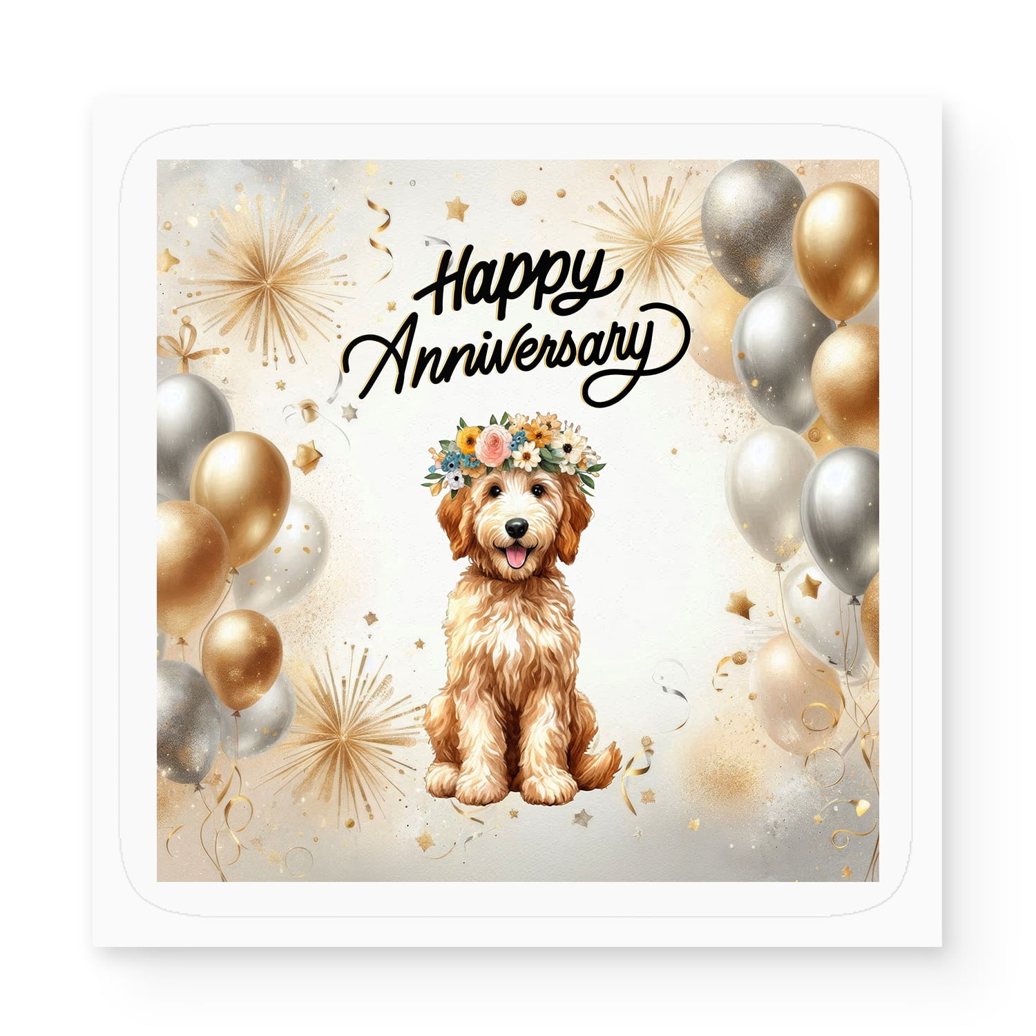 Happy Anniversary Goldendoodle Celebrates Wedding Love Family Party ...
