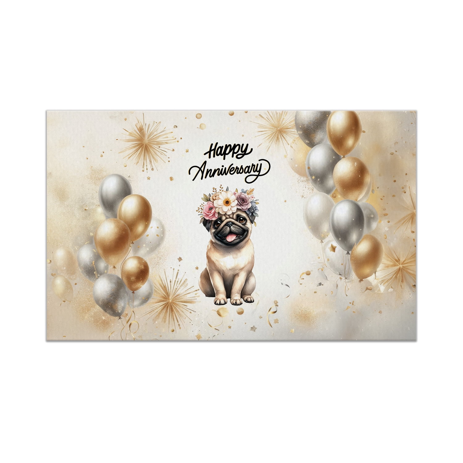 Happy Anniversary Pug Celebrates Wedding Love Family Party Doormat Dog ...
