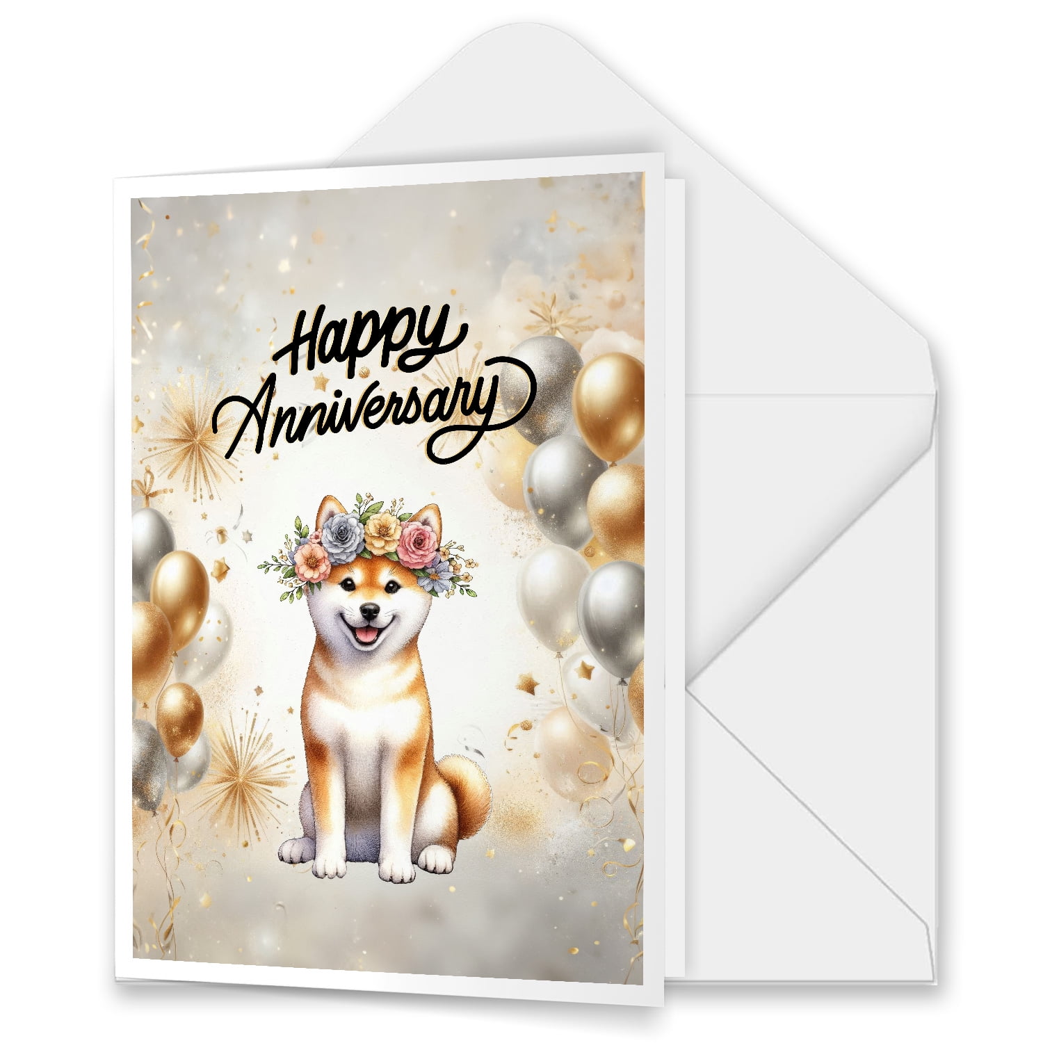 Happy Anniversary Shiba Inu Celebrates Wedding Love Family Party 5x7in ...