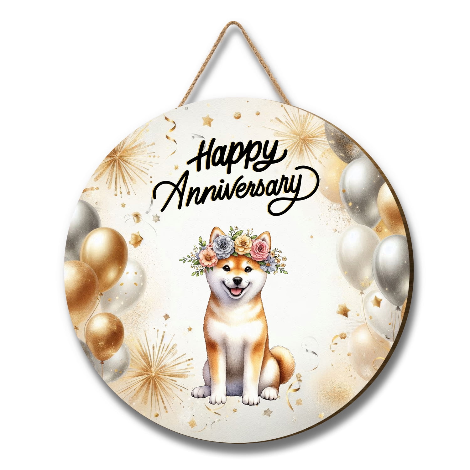 Happy Anniversary Shiba Inu Celebrates Wedding Love Family Party Round ...