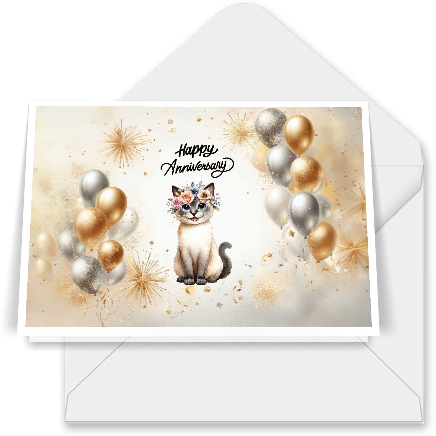 Happy Anniversary Siamese Celebrates Wedding Love Family Party 7x5in ...