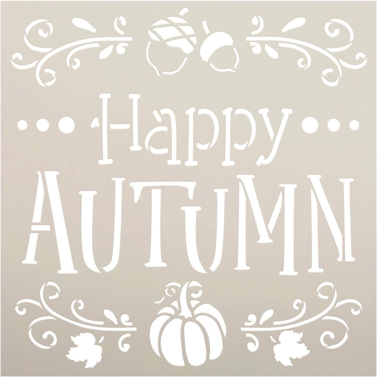 Happy Autumn Stencil With Pumpkin & Acorns By | DIY Fall Farmhouse Home ...