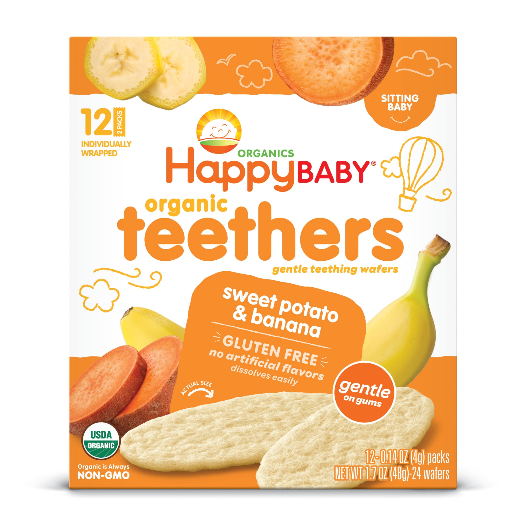 Happy Baby Organic Teethers with Sweet Potato & Banana, Dissolving ...