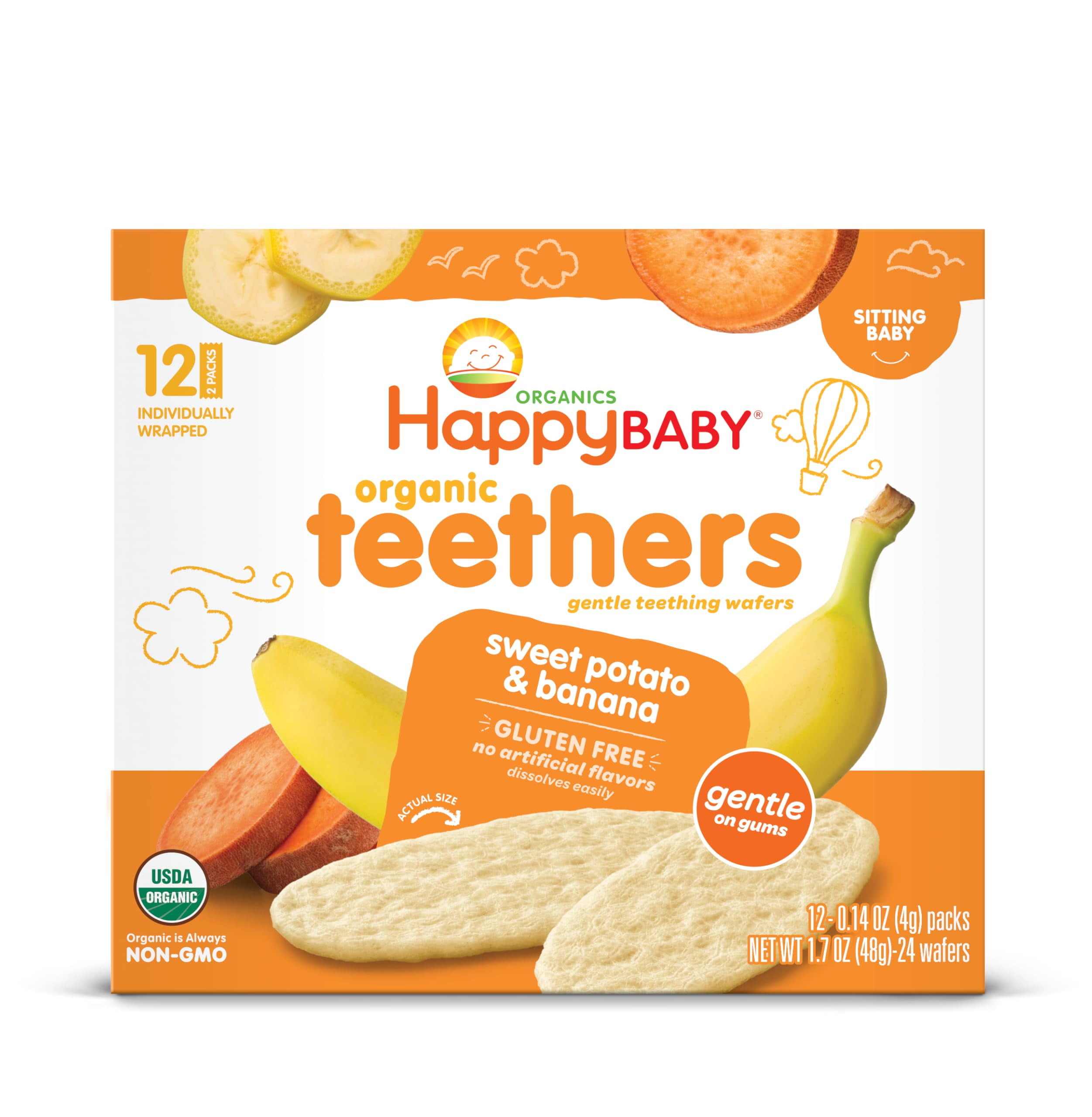 Happy Baby Organic Teethers, Banana and Sweet KMC2Potato, Gentle ...