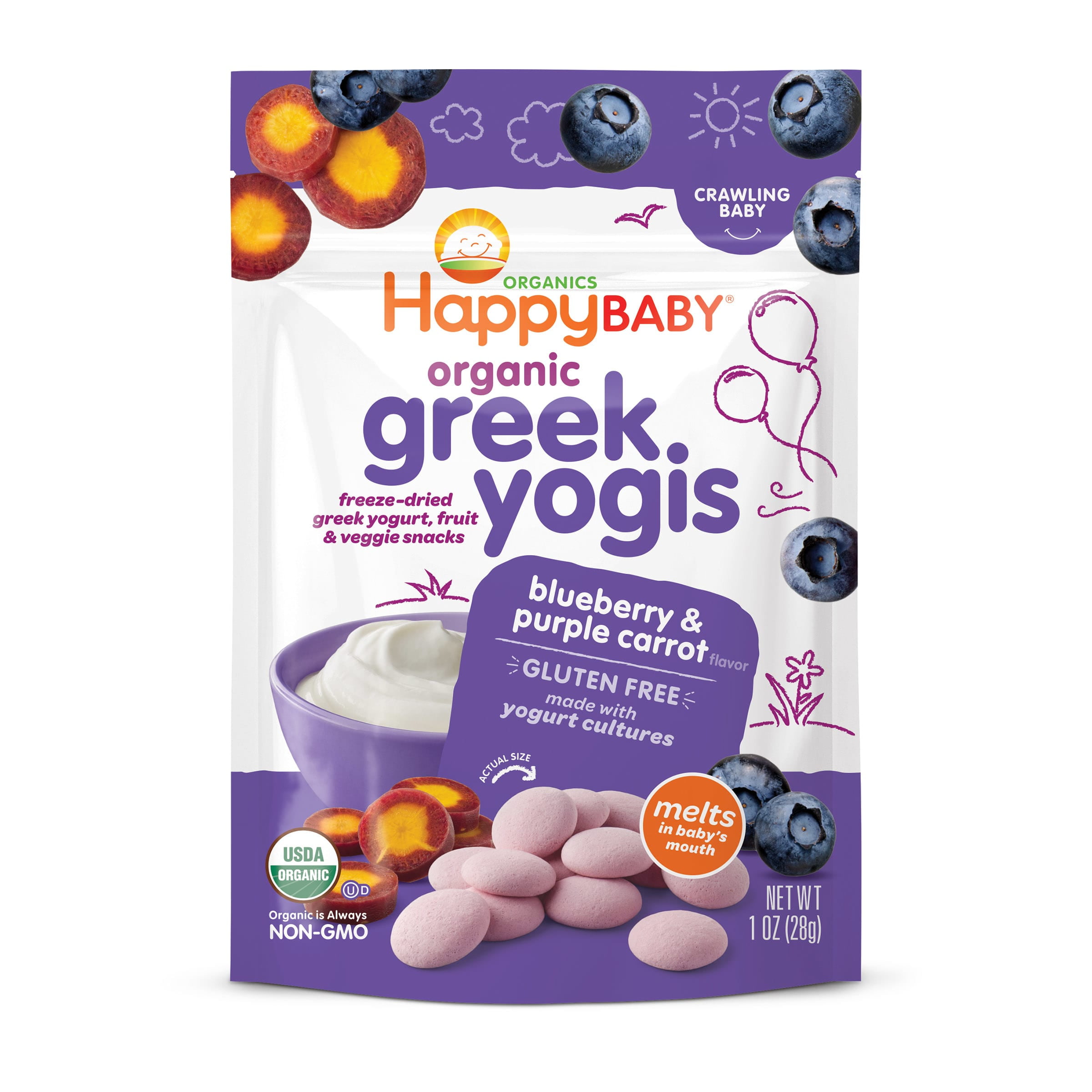 Happy Baby Organics Greek Yogis, Blueberry Purple Carrot & Greek Yogurt ...
