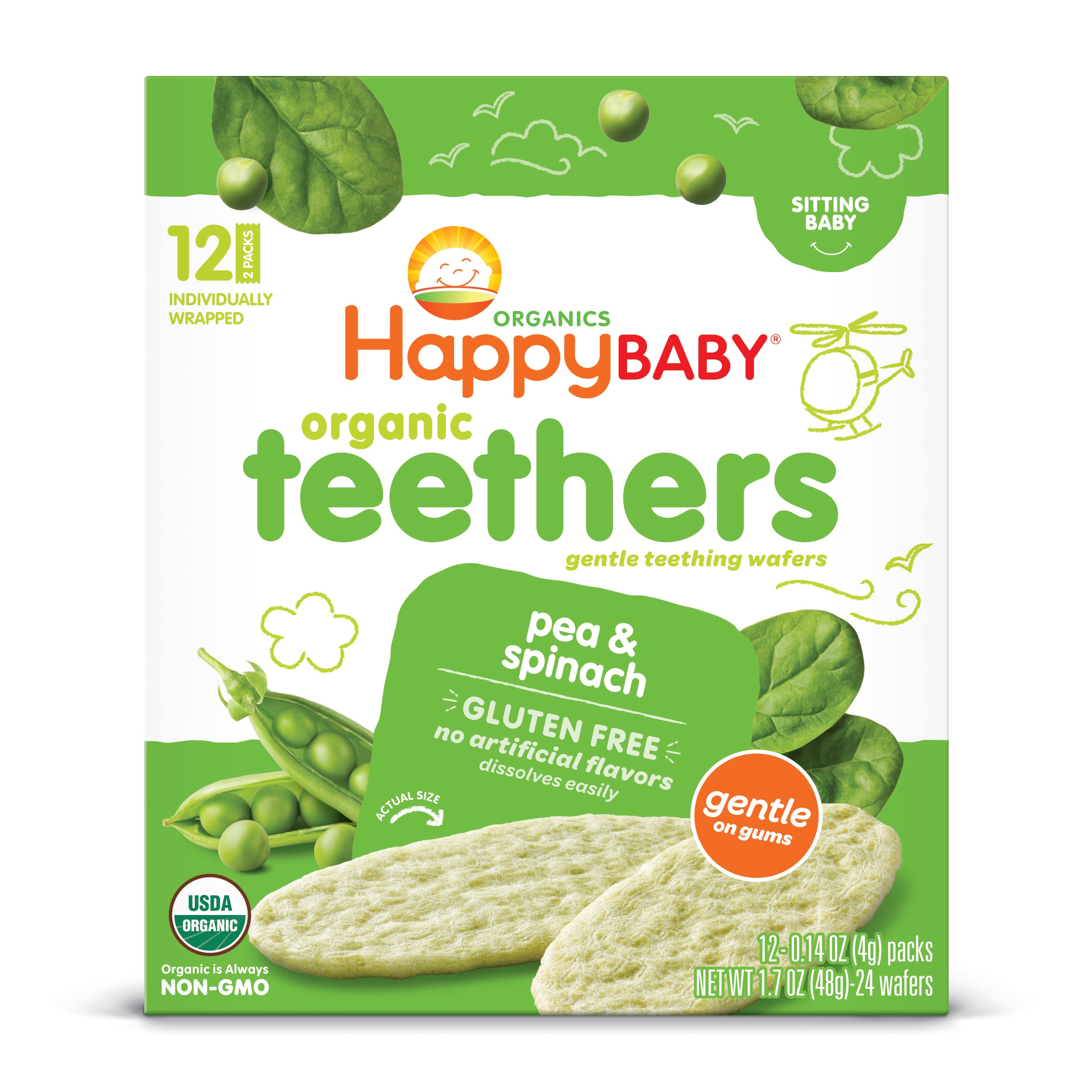 Happy Baby Organics Teethers, Pea & Spinach Organic Gluten Free Gentle ...