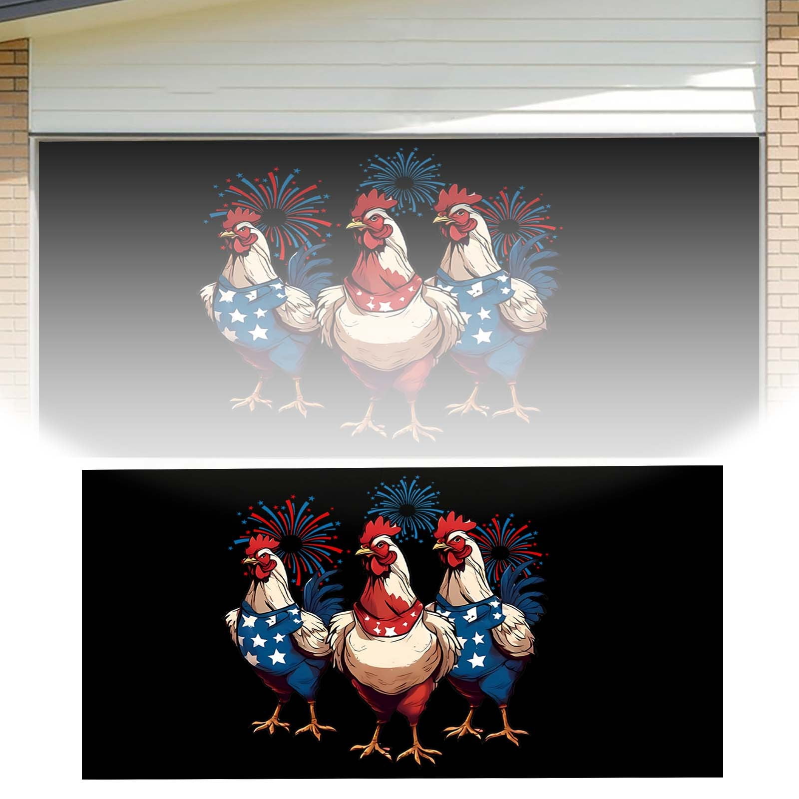 Happy Background Banner Red White Blue Or Four Big Roosters Patriotic ...