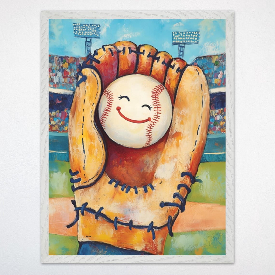 Happy Baseball Sport Wall Art, Playful Boys Room Decor, Colorful Kids ...