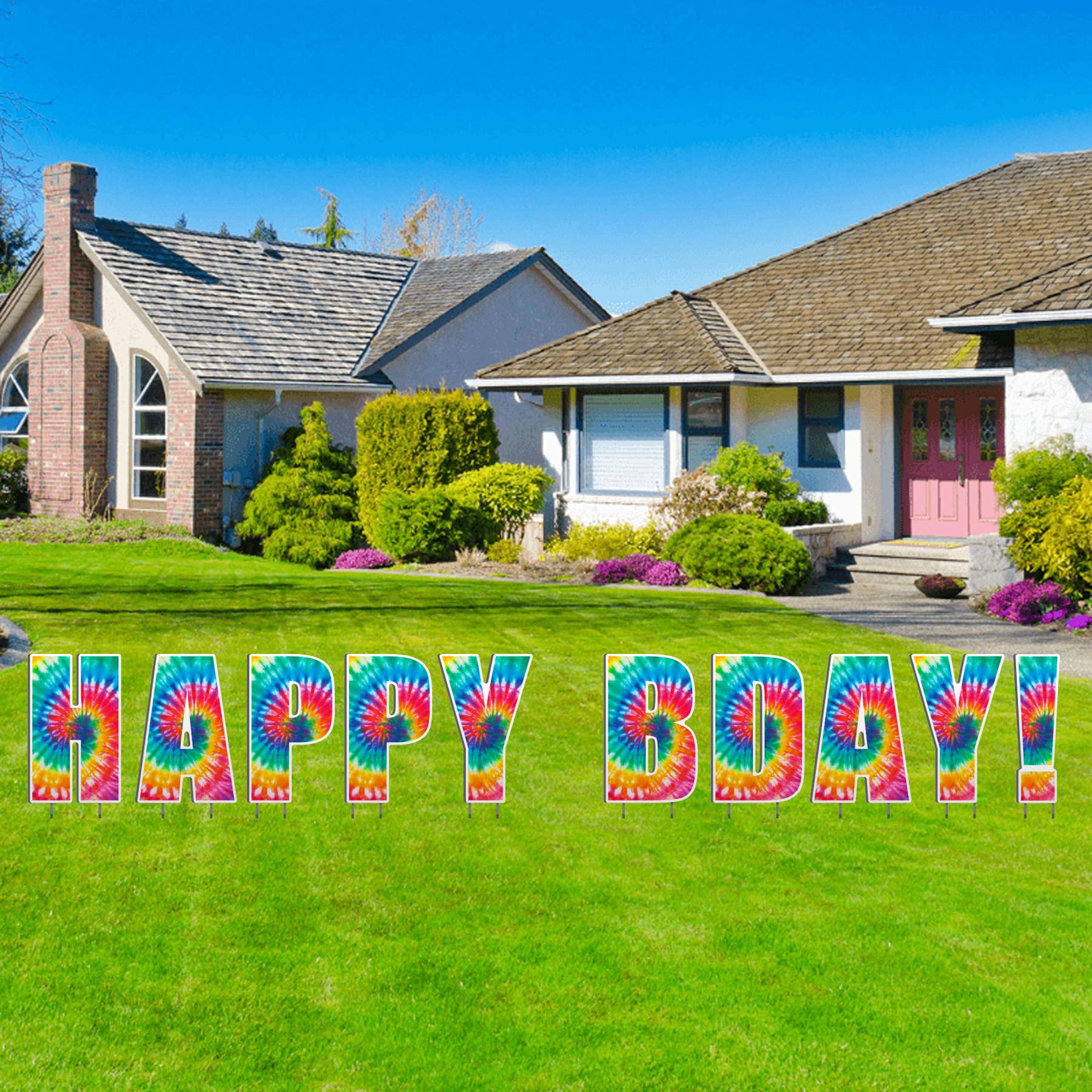 Happy Bday! Lawn Letters - Yard Decorations - TIE DYE Letters and Metal ...