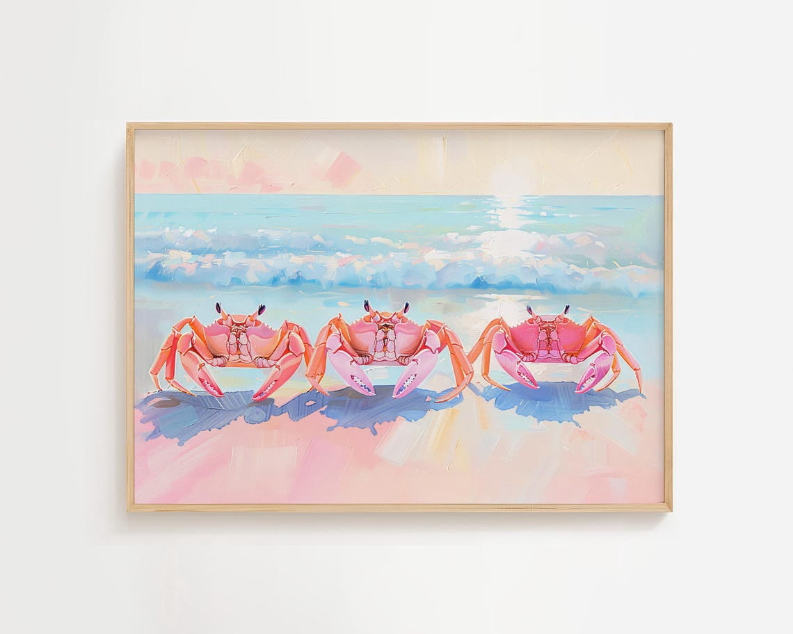 Happy Beach Crab Trio Sea Life Coastal Whimsical Sandy Wall Art ...