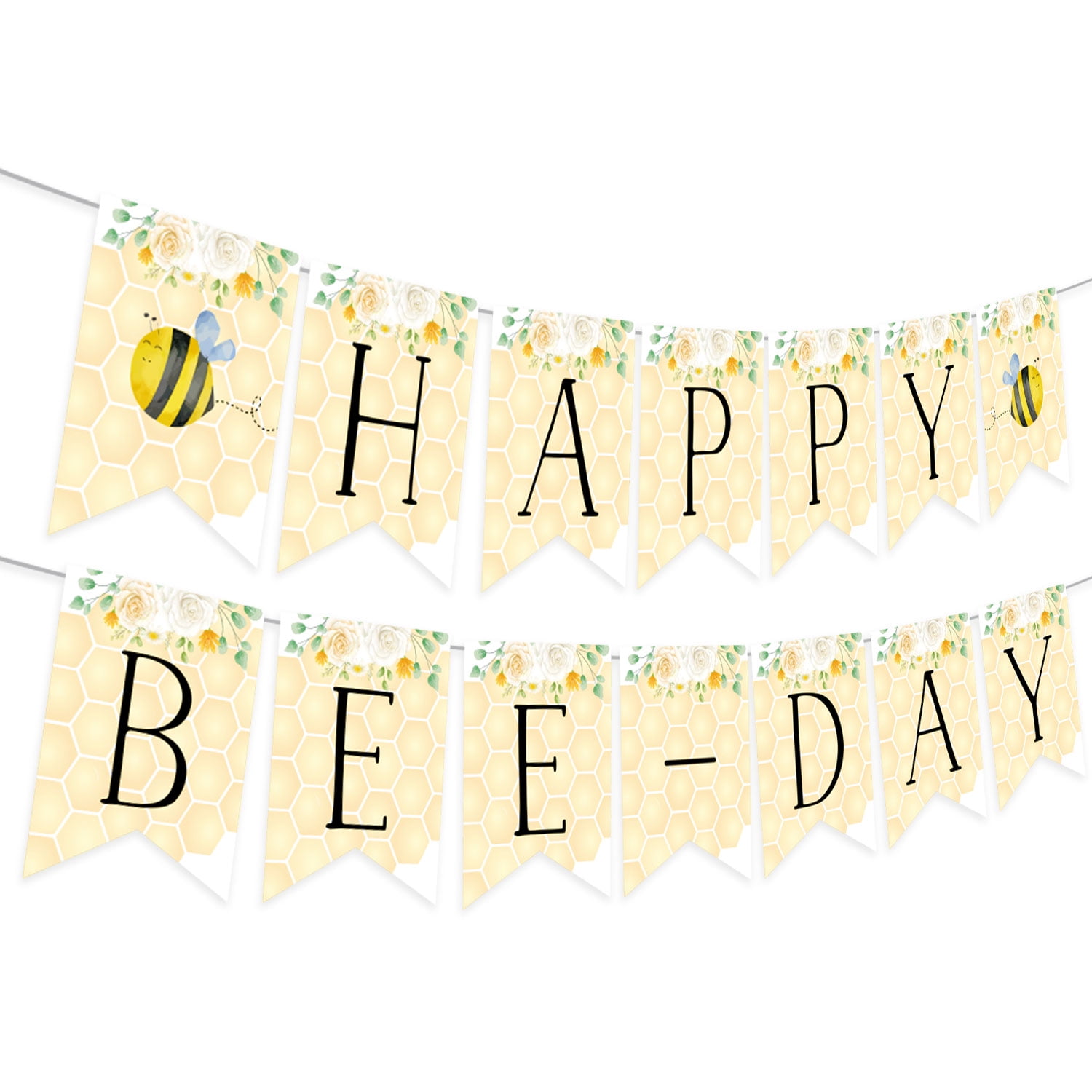 Happy Bee Day Banner, Bee Flower Bunting Garland, Bumblebee Themed ...
