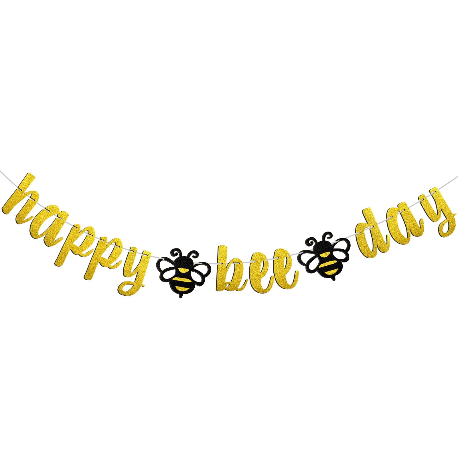Happy Bee Day Decorations Gold Glitter Bumble Bee Theme Banner Happy ...
