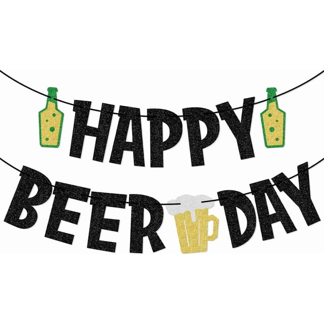 Happy Beer Day Banner, Beer Party Decorations, Black Glitter Beer ...