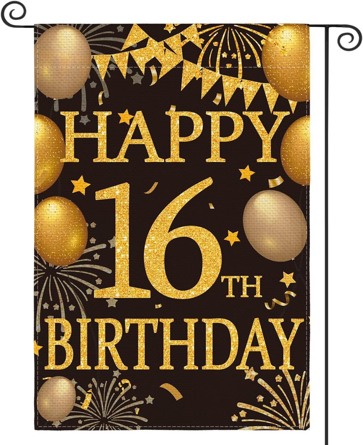 Happy Birthday 16TH Garden Flag 28x40 inch Double Sided Outside, Golden ...