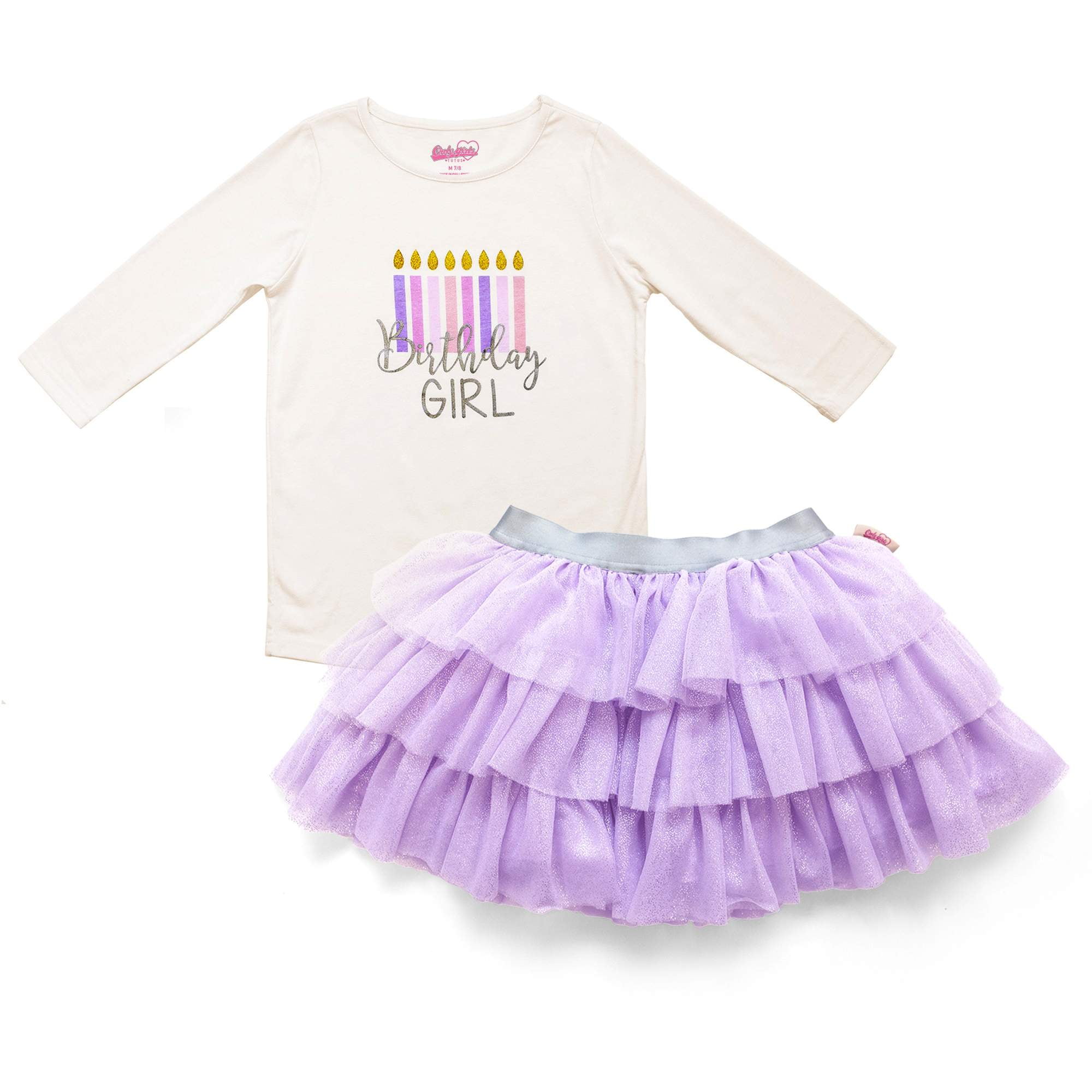 Happy Birthday 3/4 Sleeved Top and Tiered Tutu Skirt 2pc Set - Walmart.com