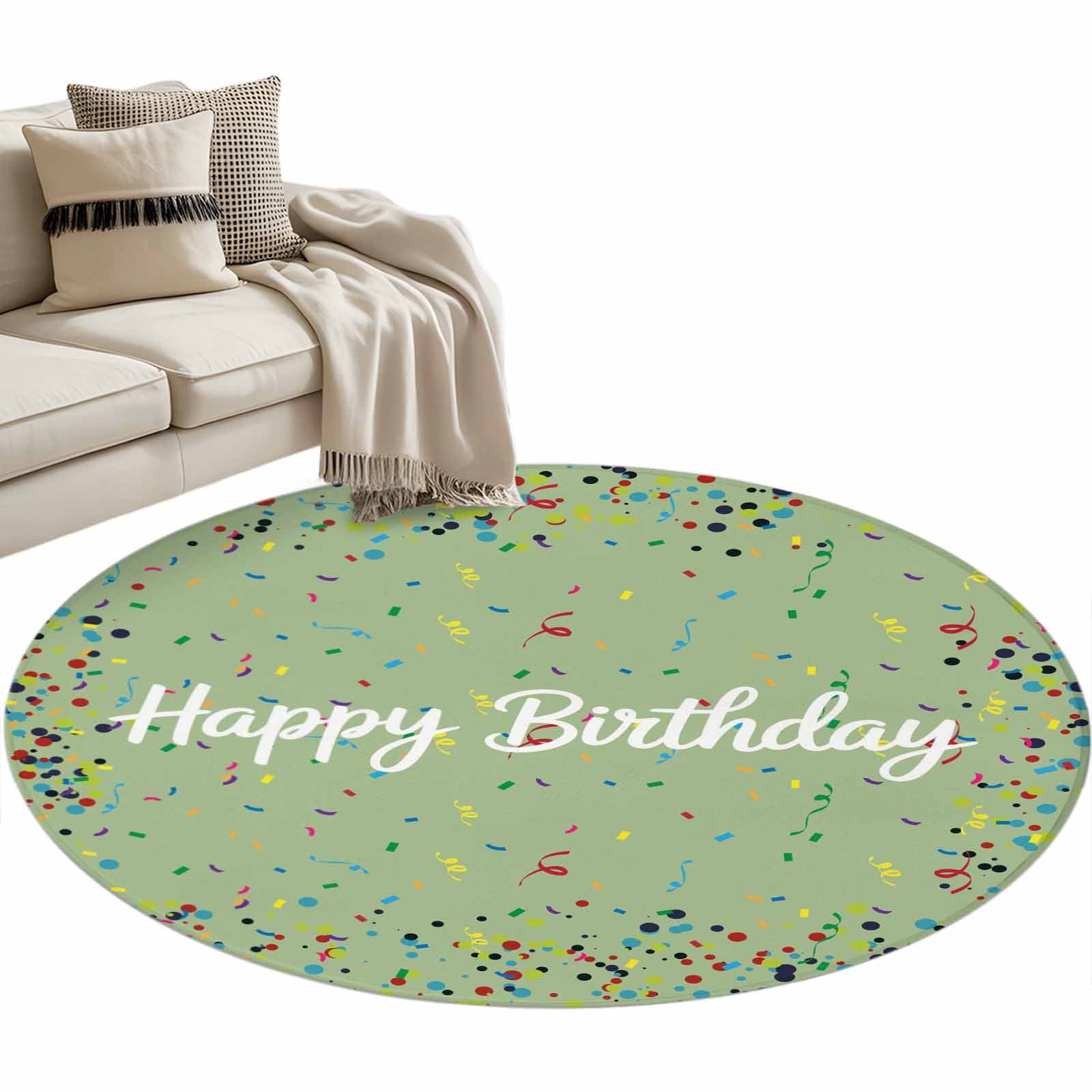 Happy Birthday 3ft Area Rug, Sage Green Modern Abstract Art Washable ...