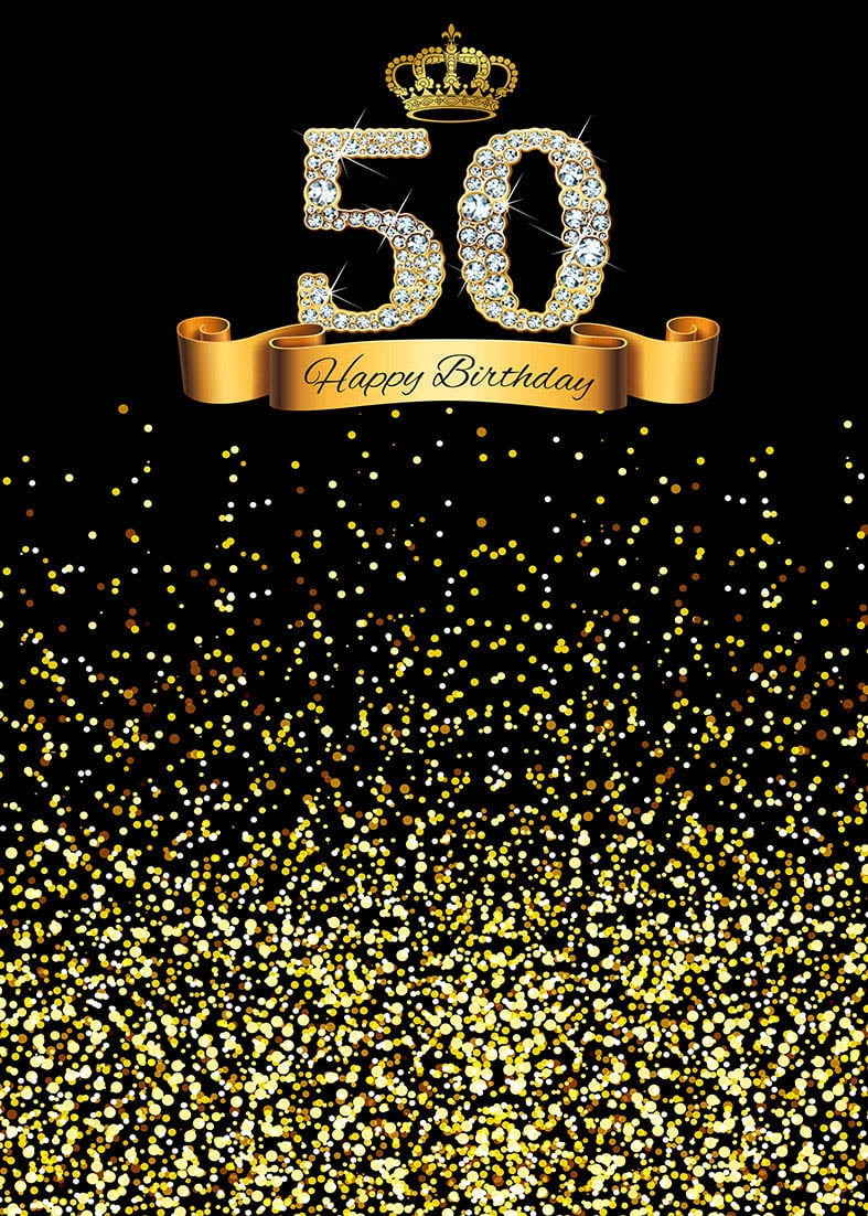 Happy Birthday 50th Gold Glitters Photo Backdrops Computer Printed ...