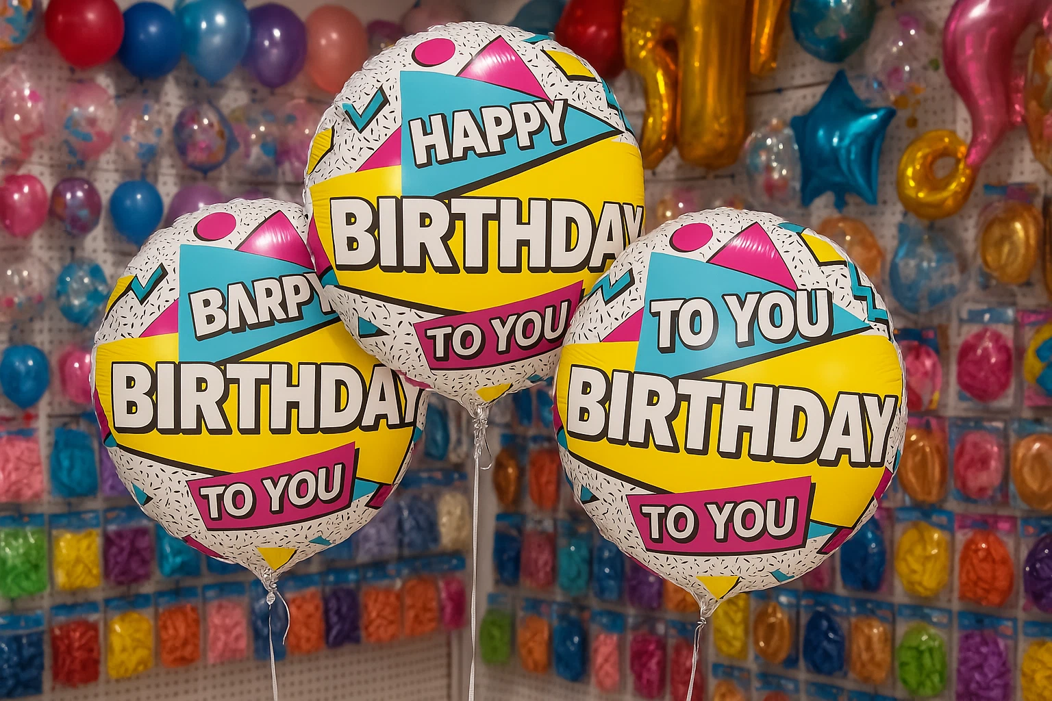 Happy Birthday 90S Party Balloons 3 Pack Foil Yellow Pink Teal Balloons ...
