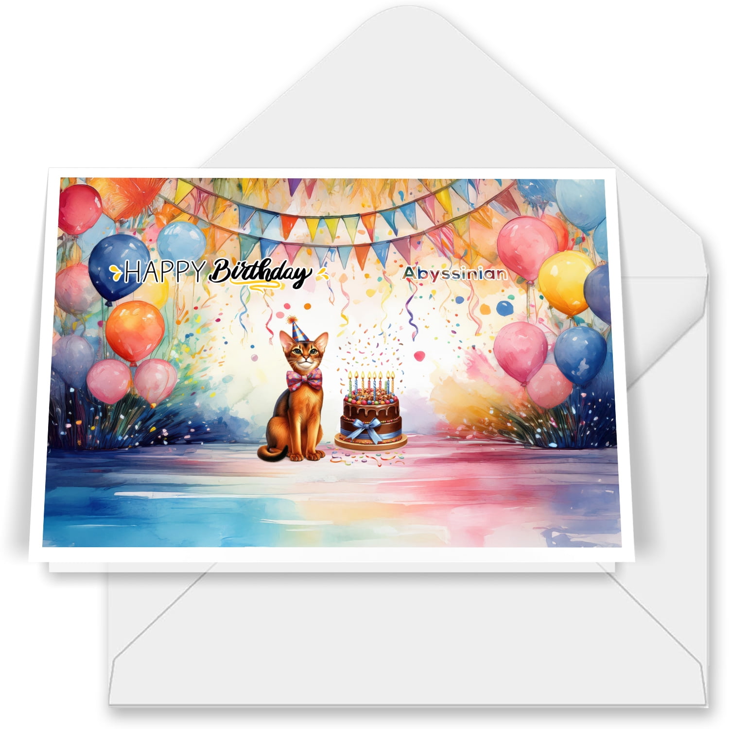 Happy Birthday to Abyssinian Kitten Party Balloons Cake 7x5in Folded ...