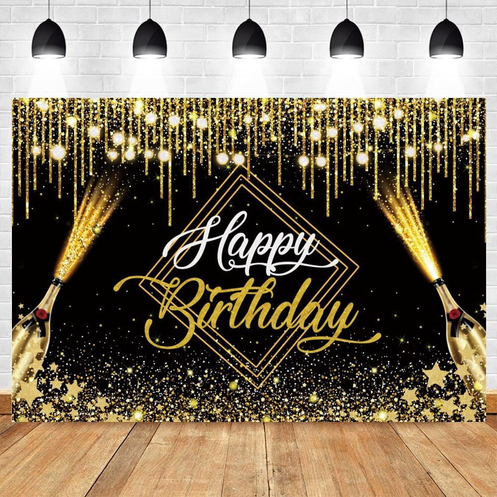 Happy Birthday Adult Party Glitter Golden Dots Backdrop Baby Shower Family Gathering Custom ...