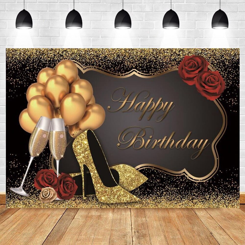 Happy Birthday Adult Party Glitter Golden Dots Backdrop Baby Shower Family Gathering Custom ...