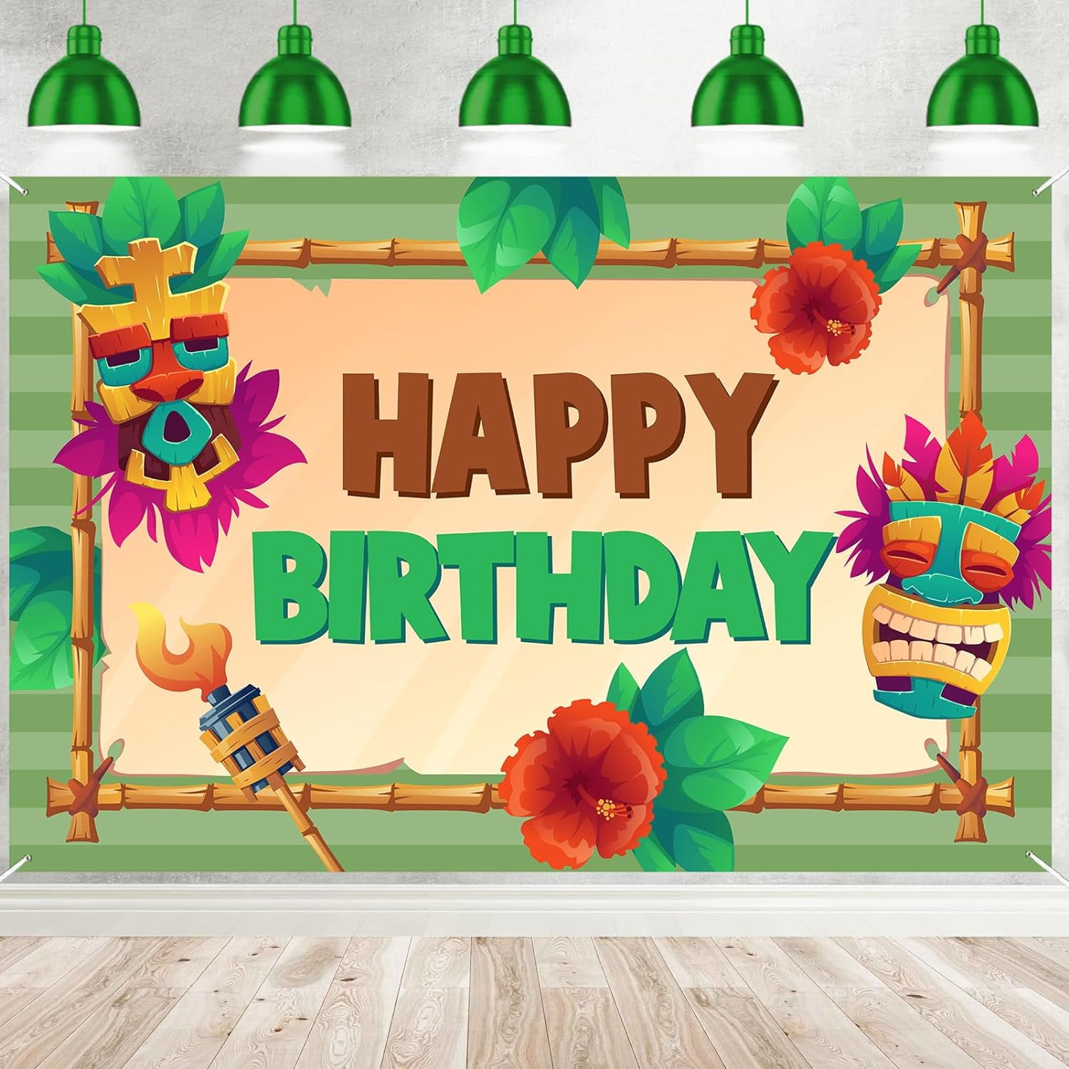 Happy Birthday Aloha Banner Hawaii Totem Palm Tree Leaves Theme ...