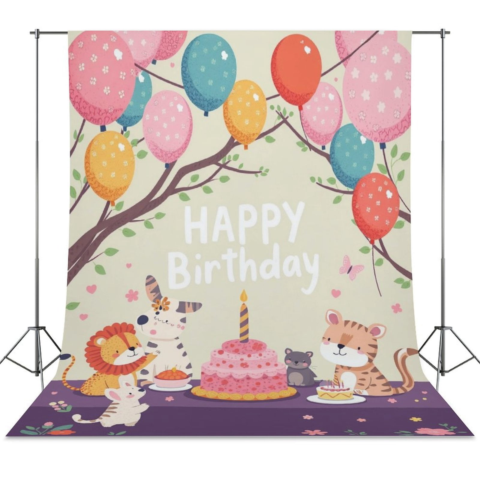 Happy Birthday Animals Cake Backdrop Baby Shower Newborn Portrait Girl ...
