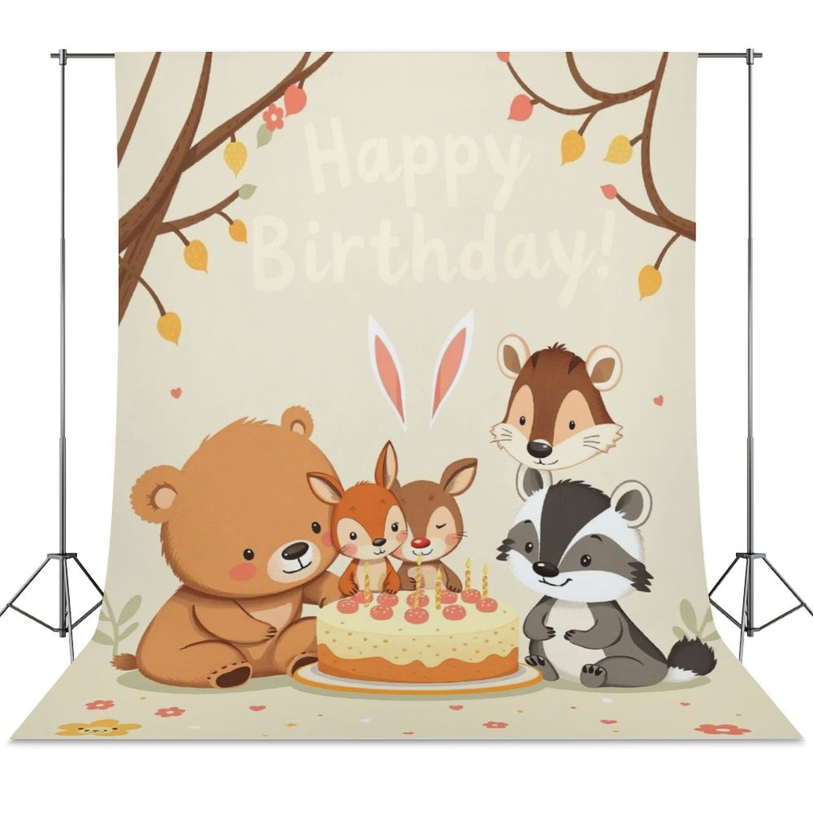 Happy Birthday Animals Cake Party Backdrop Birthday Decoration ...