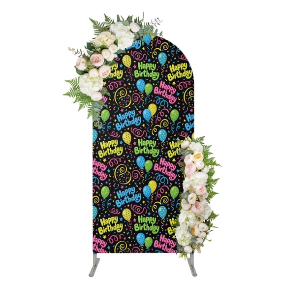 Happy Birthday Arch Backdrop Cover 4FT, Colorful Ribbon Star Dots ...
