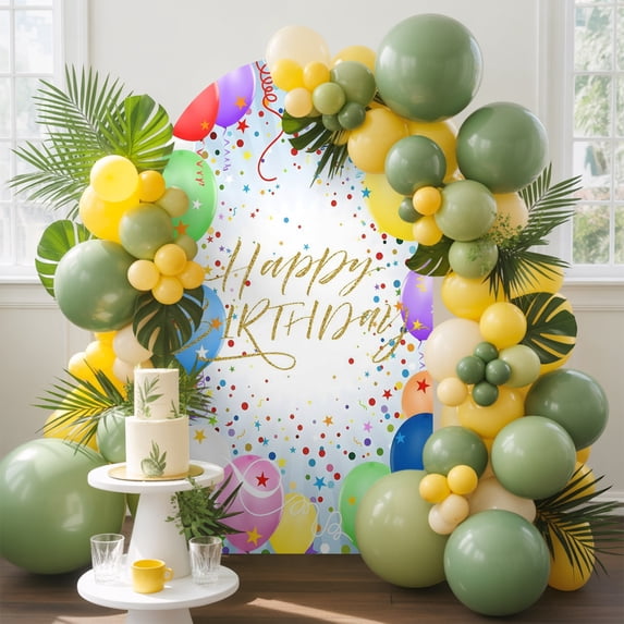 Happy Birthday Arch Backdrop Cover, 6.6FT, Colorful Balloons Polka Dots ...
