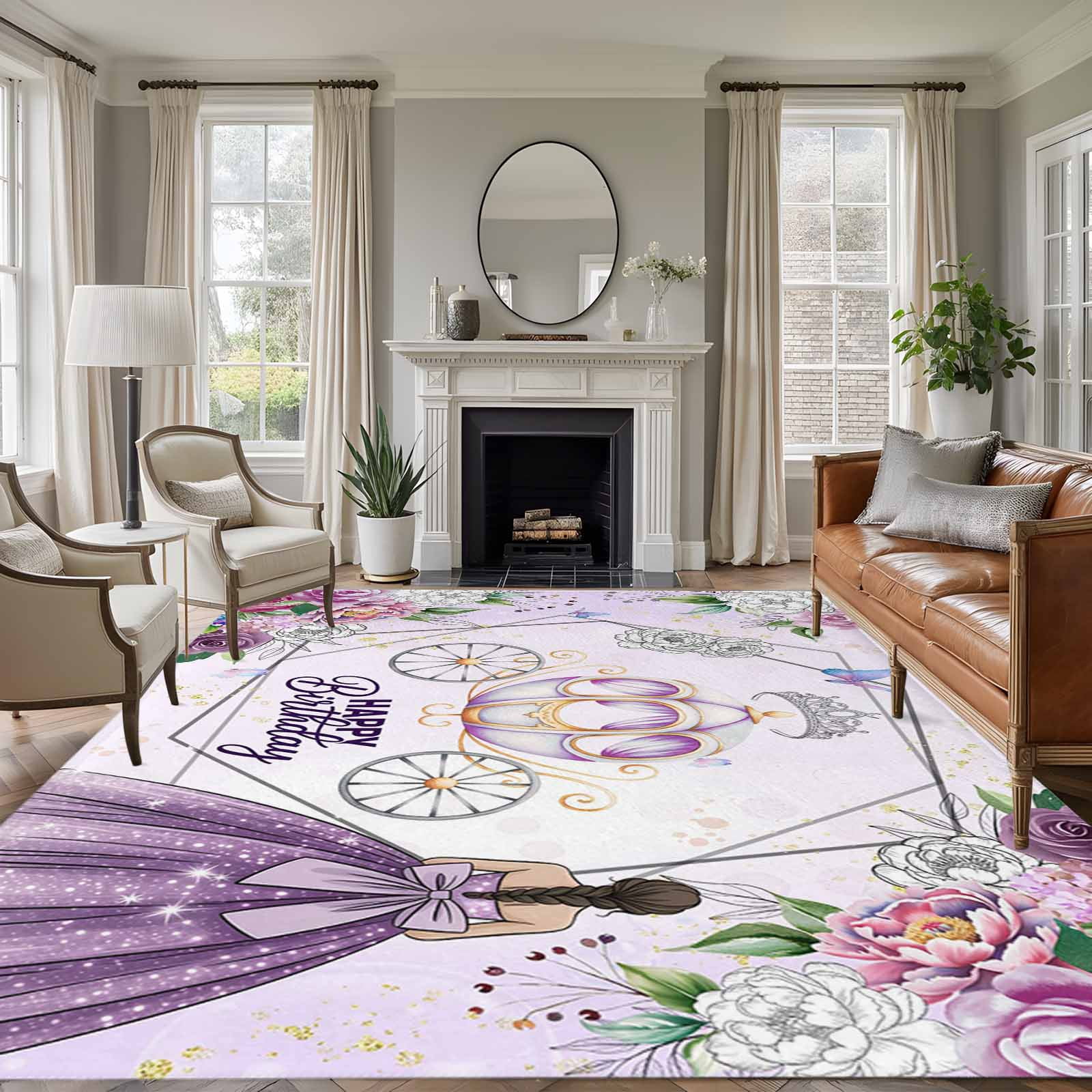 Happy Birthday Area Rugs 5'x8', Washable Small Throw Rugs for Classroom ...