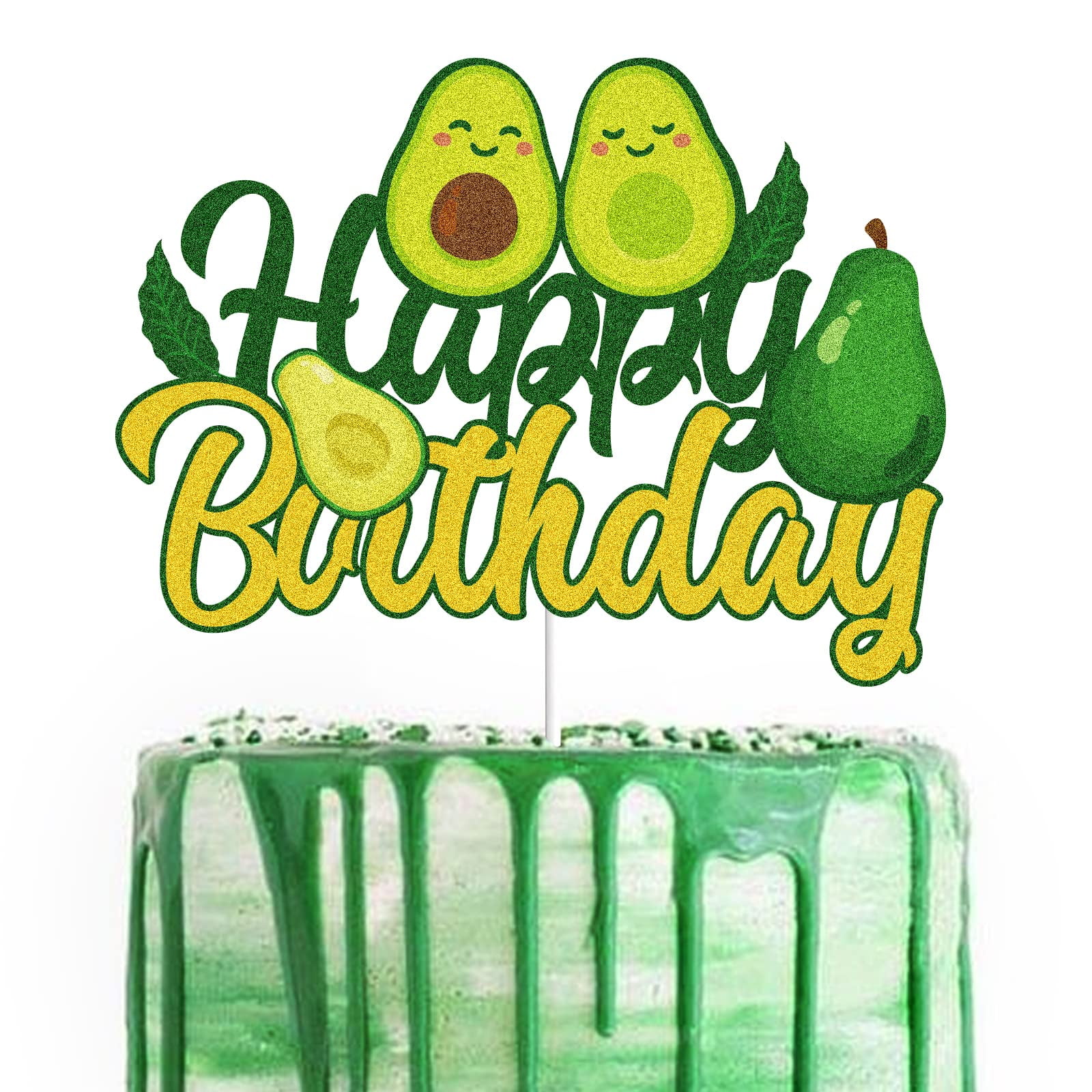 Happy Birthday Avocado Cake Topper - RST1 Green Glitter Summer Fiesta ...