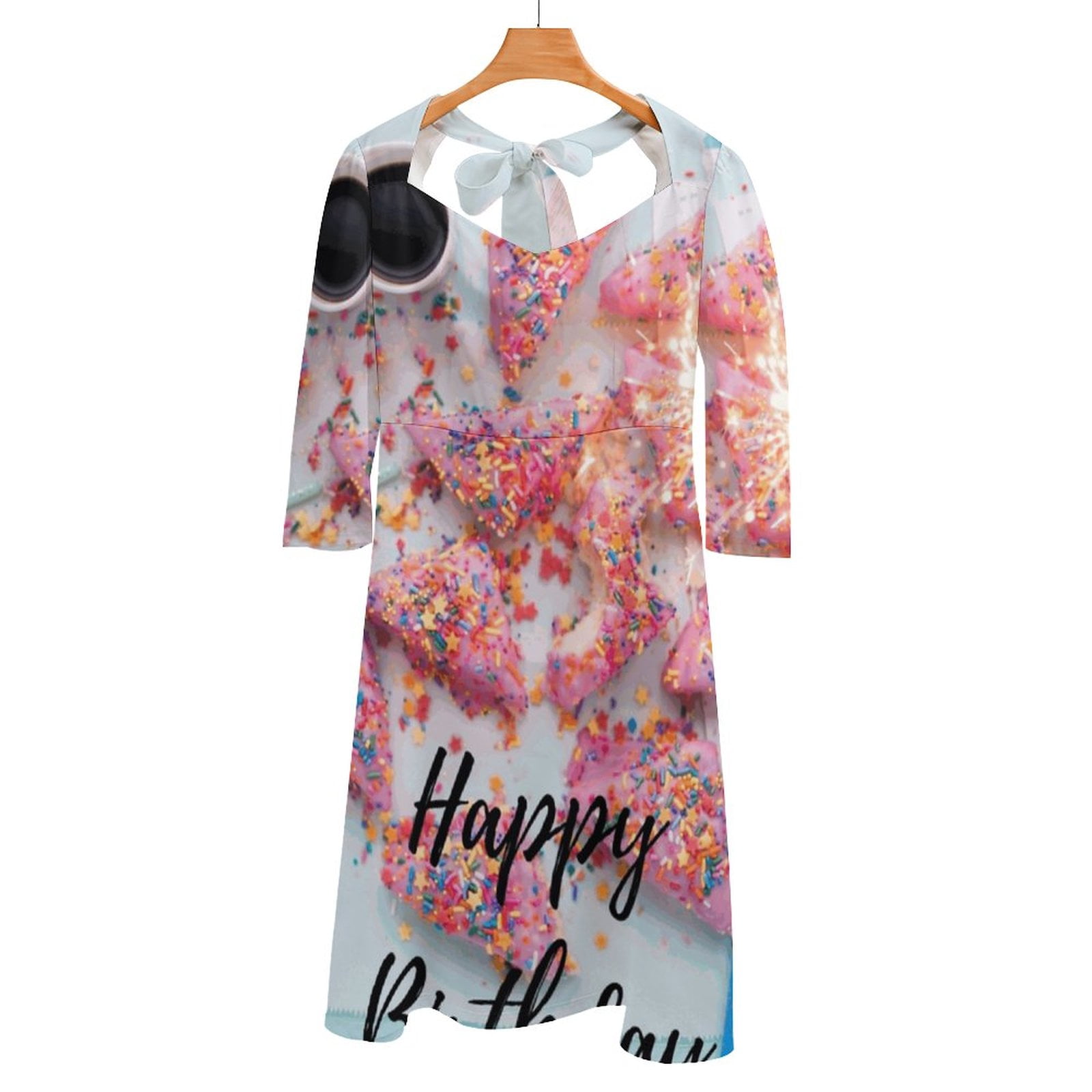 Happy Birthday Back Lacing Backless Dress Square Neck Dress Sweet ...