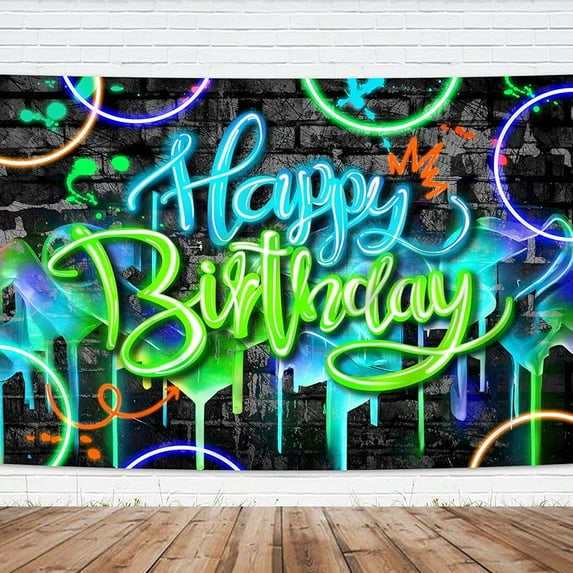 Happy Birthday Backdrop 7Wx5H Feet Glow in The Dark Brick Wall Funny ...