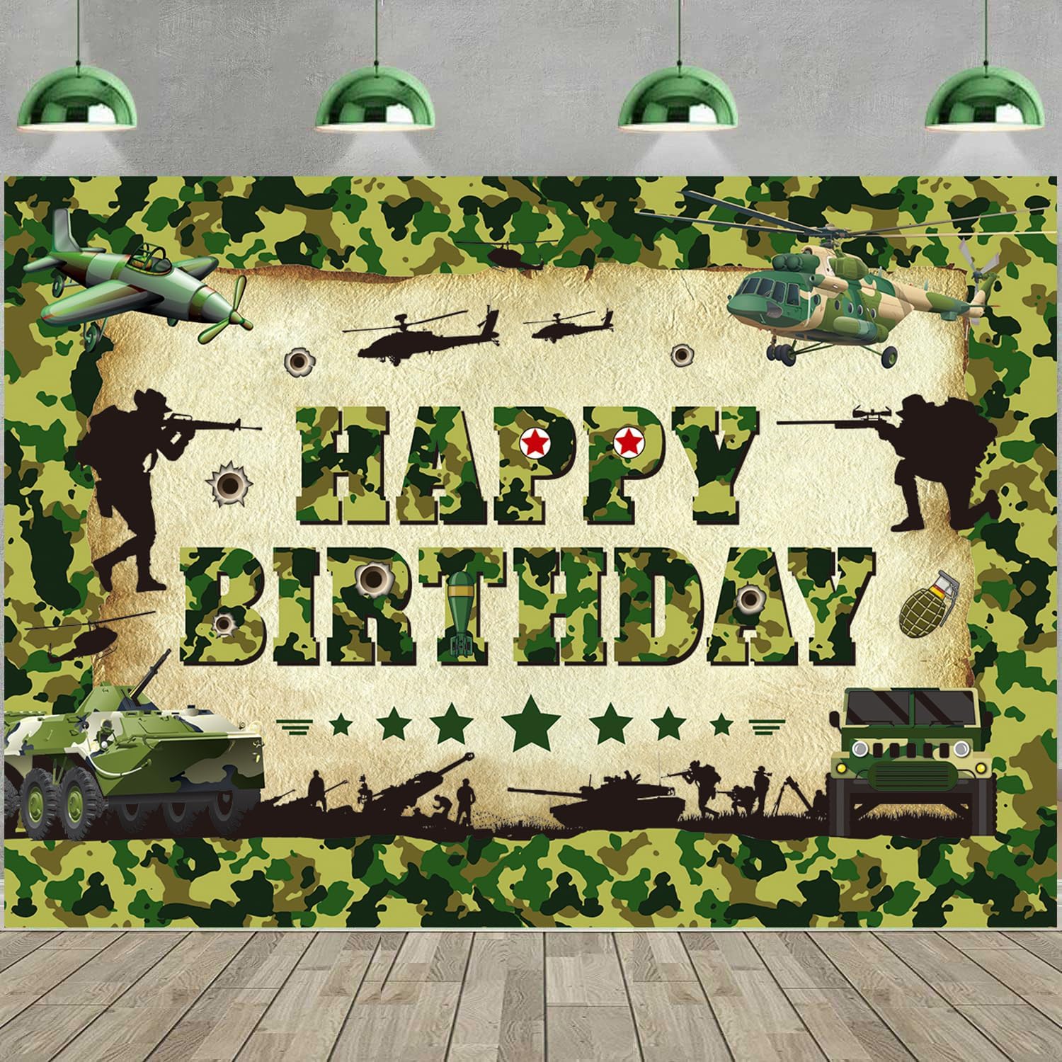 Happy Birthday Backdrop 7x5FT Camo Birthday Party Decoration Background ...