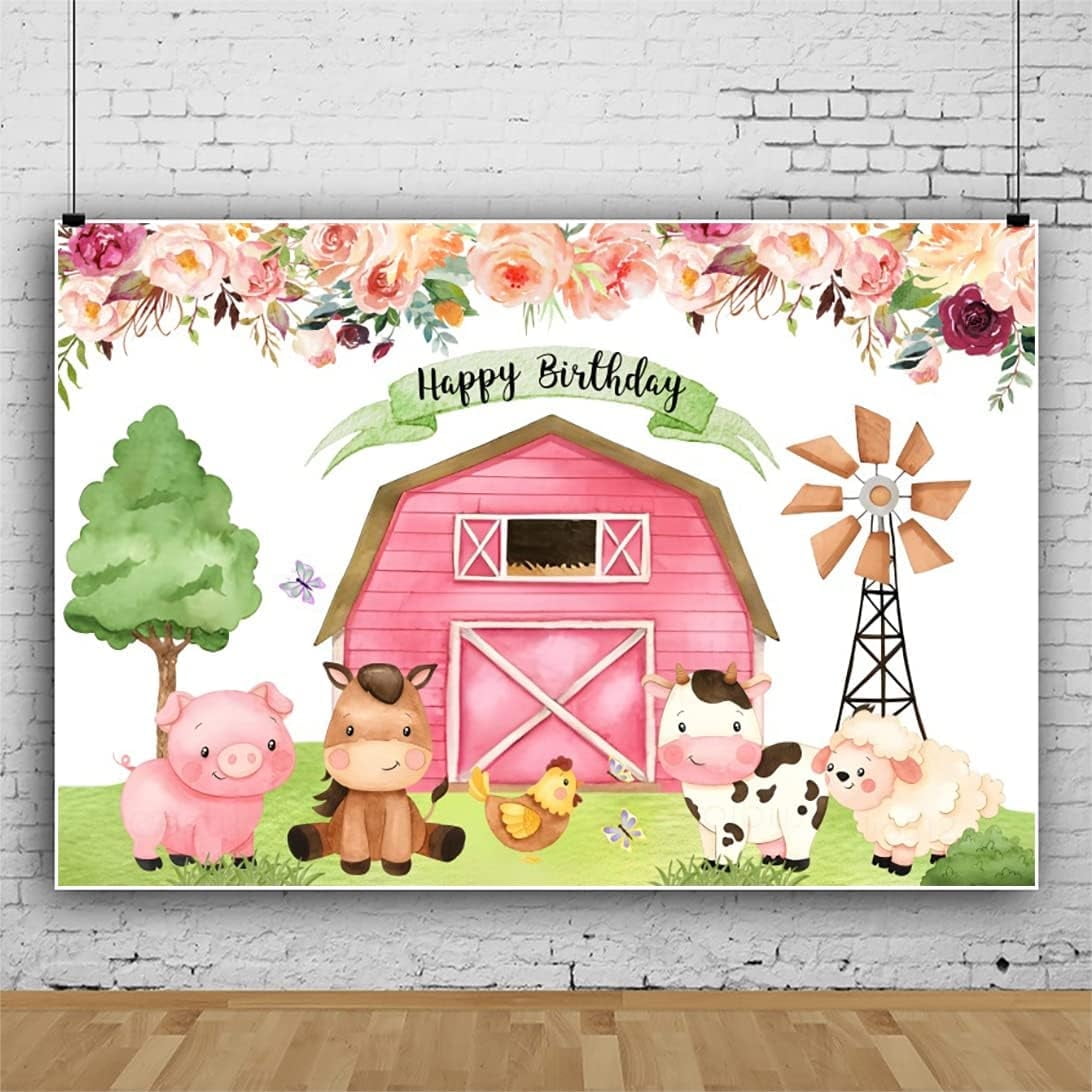 Happy Birthday Backdrop Animal Farm Pink Farmhouse Photography ...