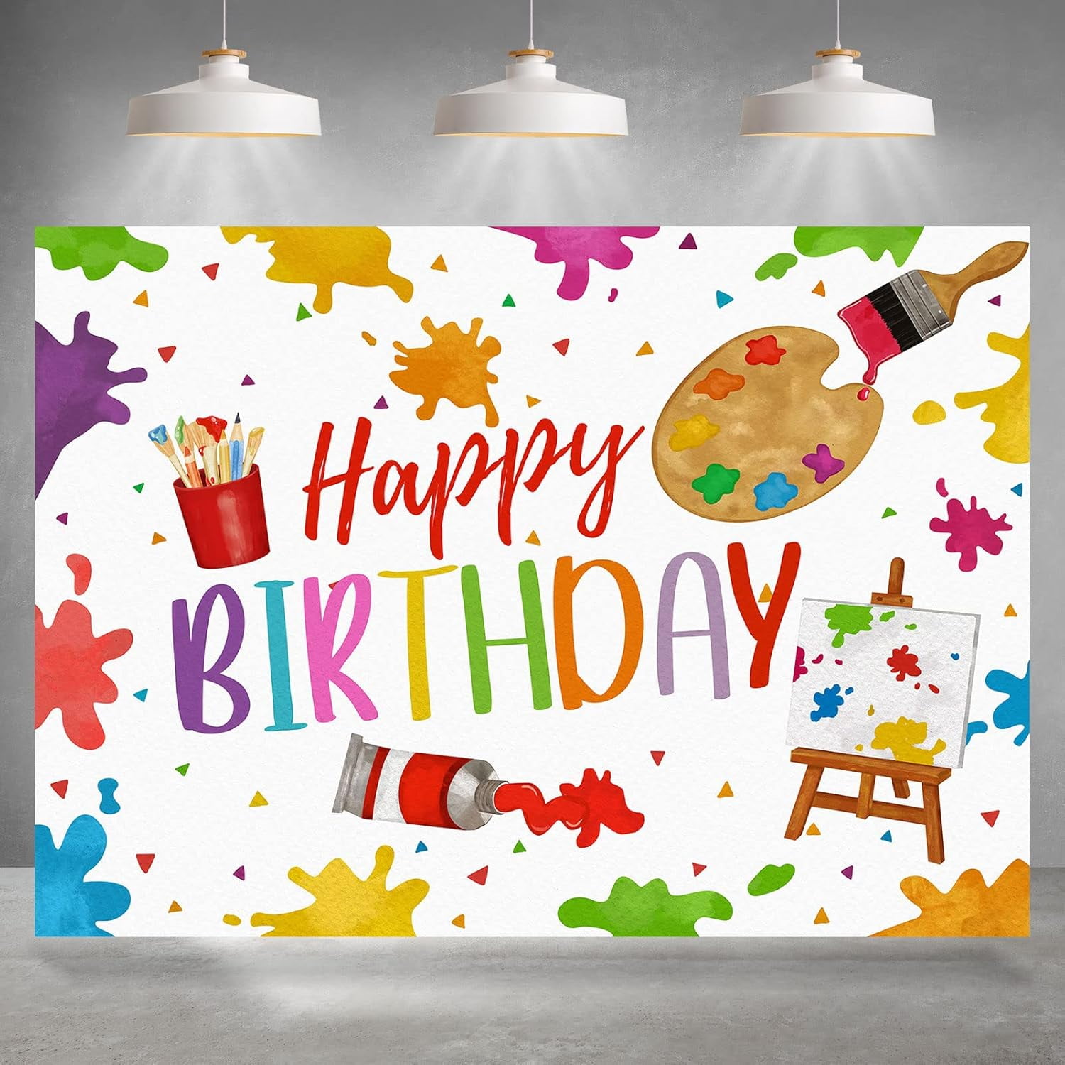 Happy Birthday Backdrop Art Theme Paint Birthday Party Decorations Supplies Painting for a Mess ...