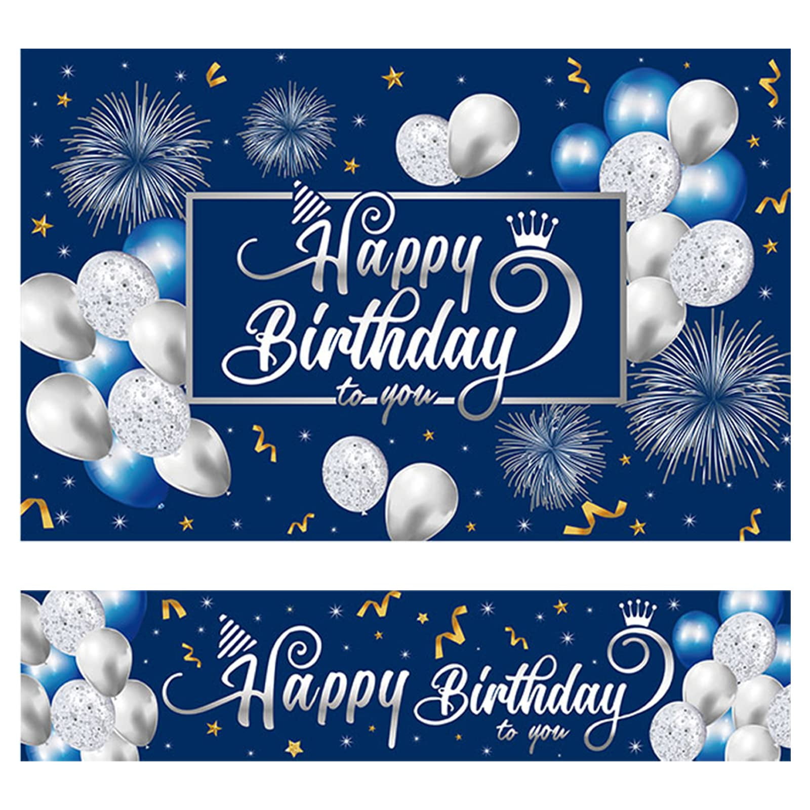 Happy Birthday Backdrop Banner, AIF4 Large Blue and Silver Birthday Party Decorations Backdrop ...