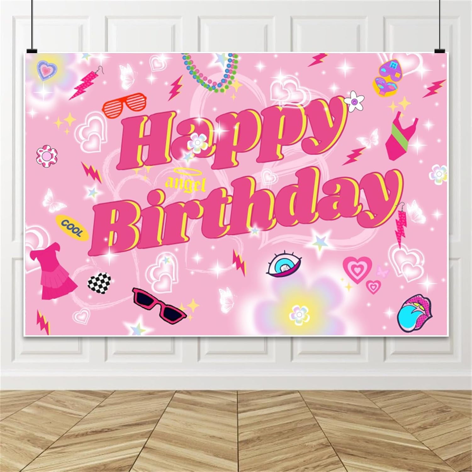 Happy Birthday Backdrop Banner Hip-Hop 80'S 90'S Y2k Hot Pink Birthday ...