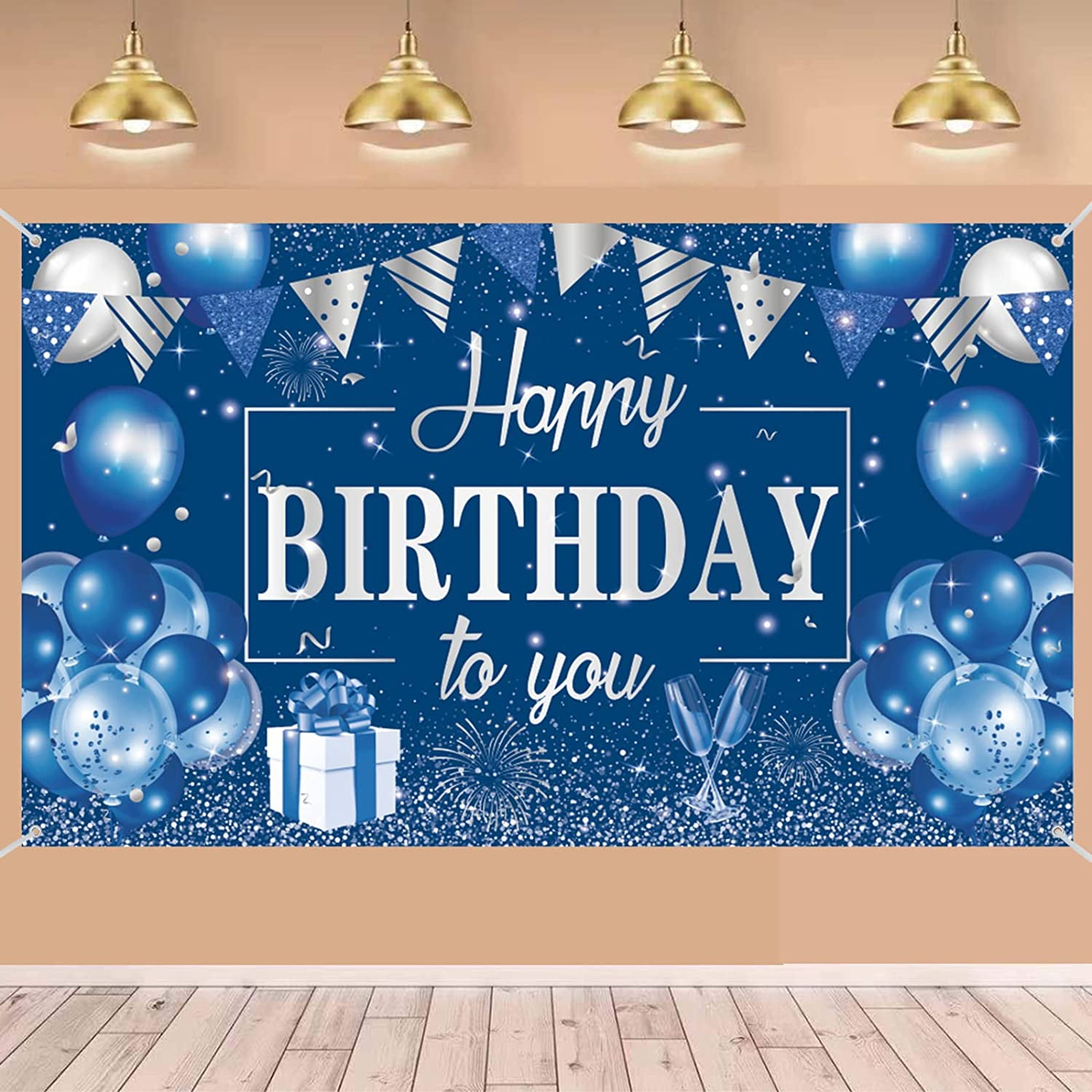 Happy Birthday Backdrop Banner. Birthday Party Decorations Large Fabric Glitter Balloon ...