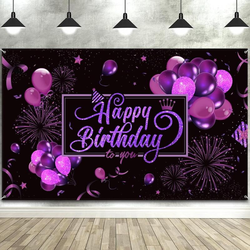 Happy Birthday Backdrop Banner Sign Poster Large Fabric Glitter Balloon ...
