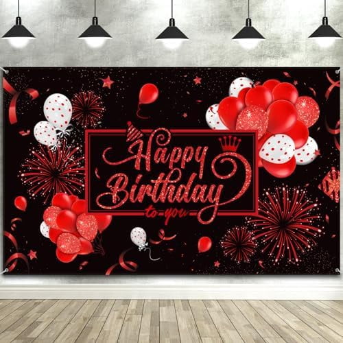 Happy Birthday Backdrop Banner Sign Poster Large Fabric Glitter Balloon ...