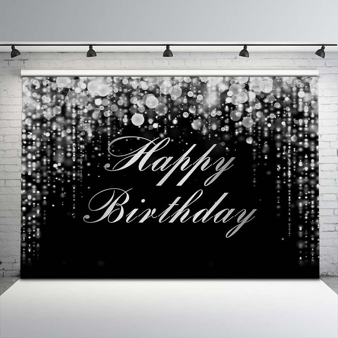 Happy Birthday Backdrop Black and Silver Birthday Party Decorations ...