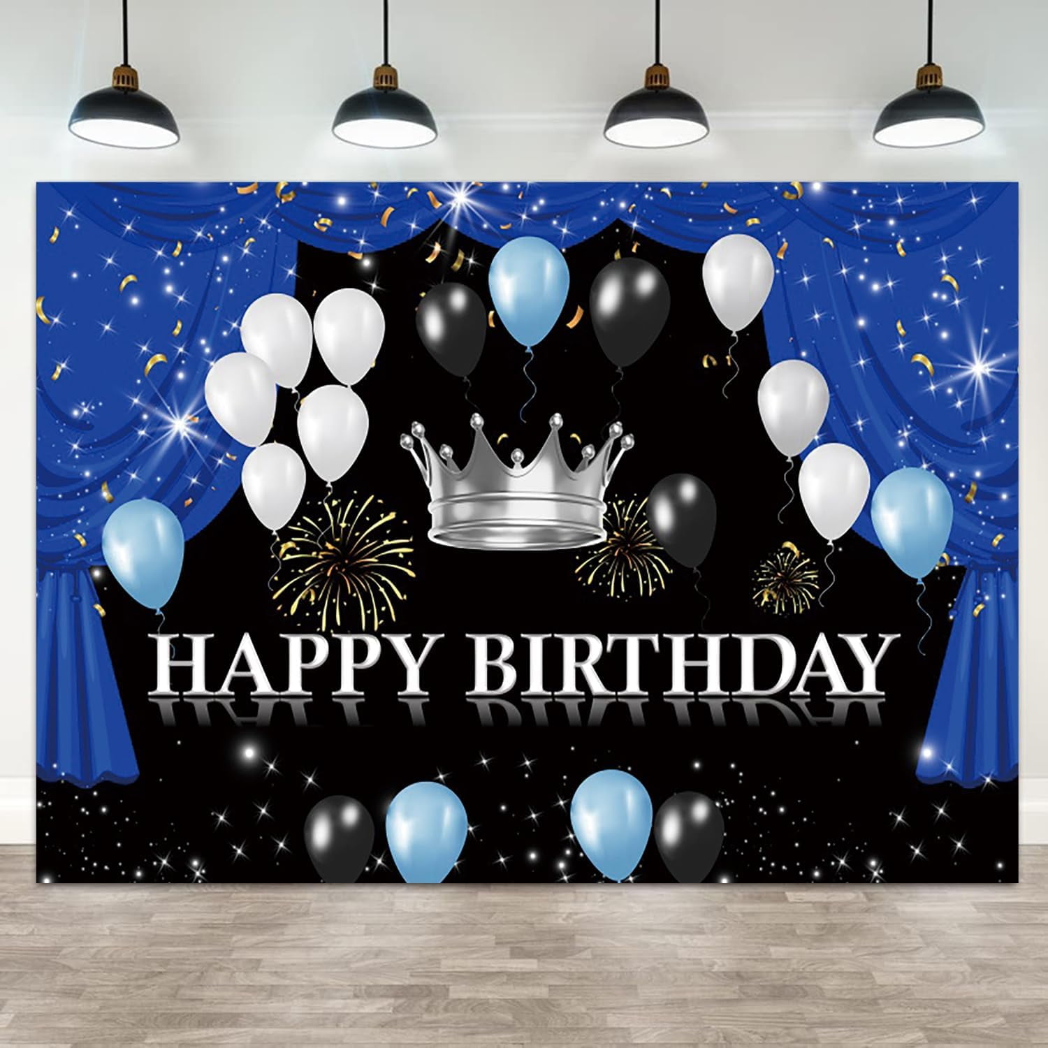 Happy Birthday Backdrop Black White Balloon Theme Photography ...