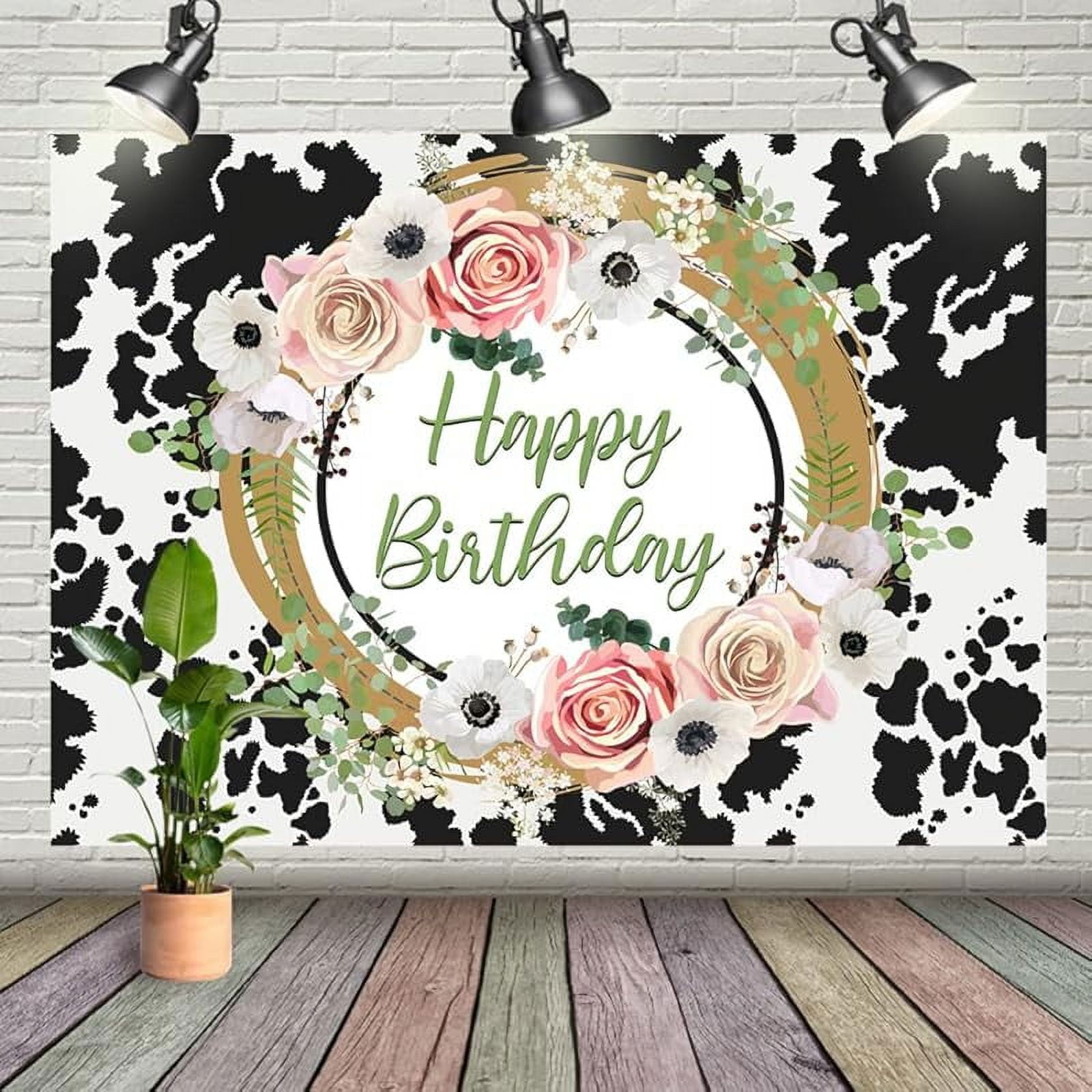 Happy Birthday Backdrop Black and White Cow Print Photography ...