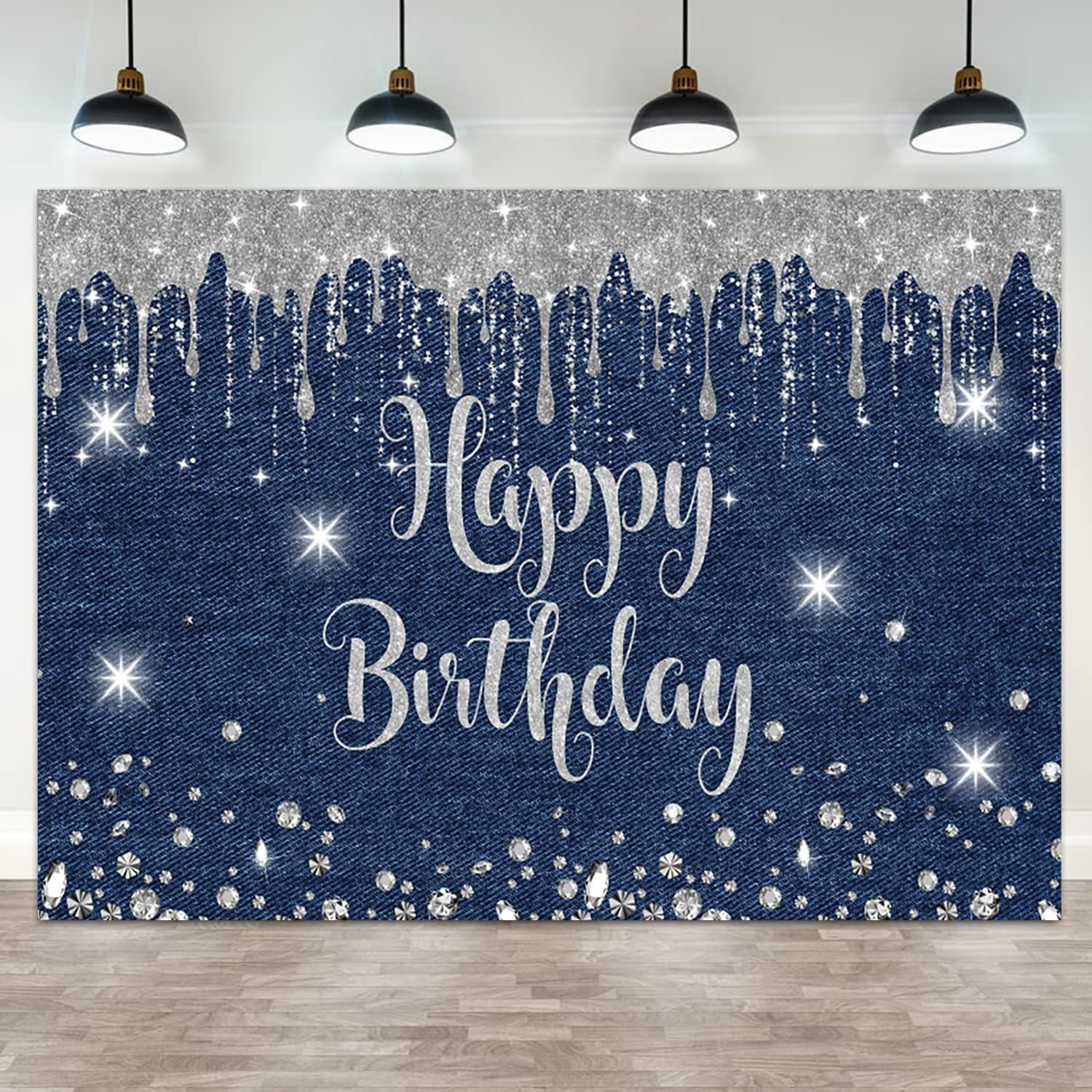 Happy Birthday Backdrop Blue Denim Crystal Diamond Photography ...