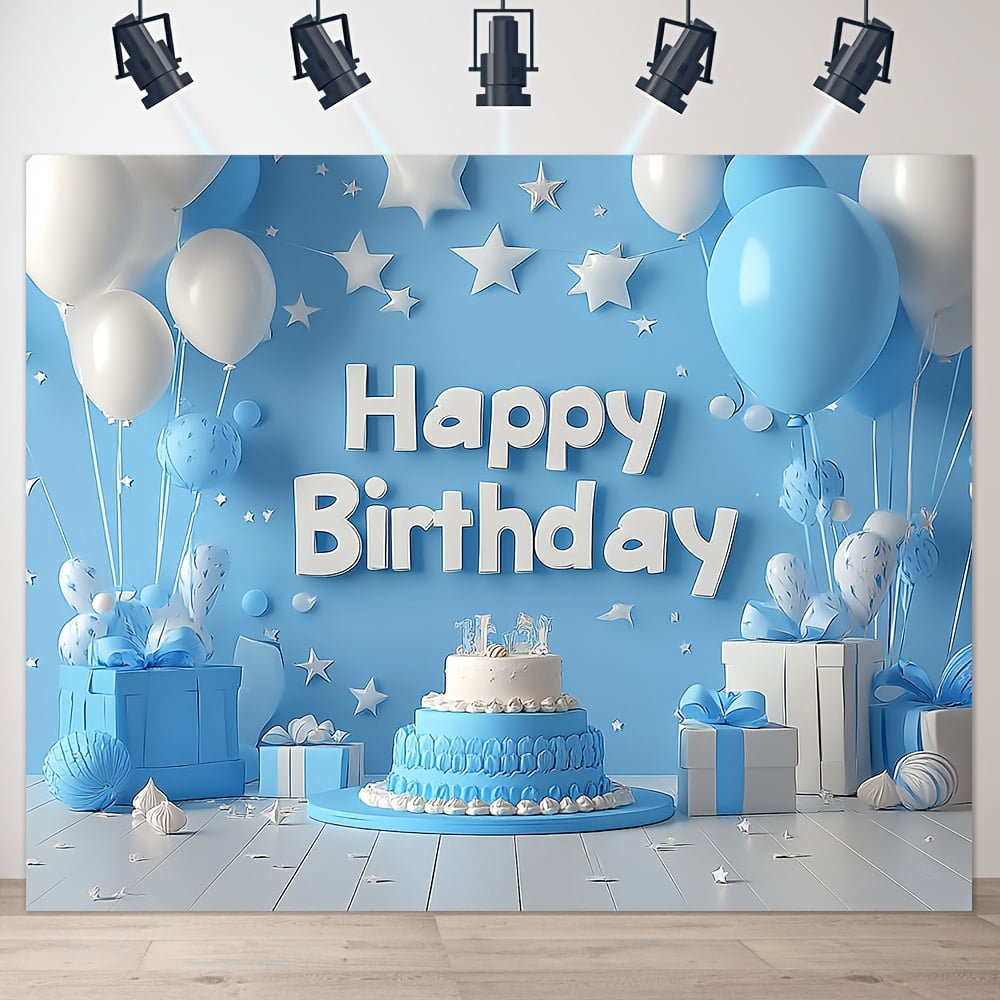 Happy Birthday Backdrop,Blue Polyester Photography Background ...