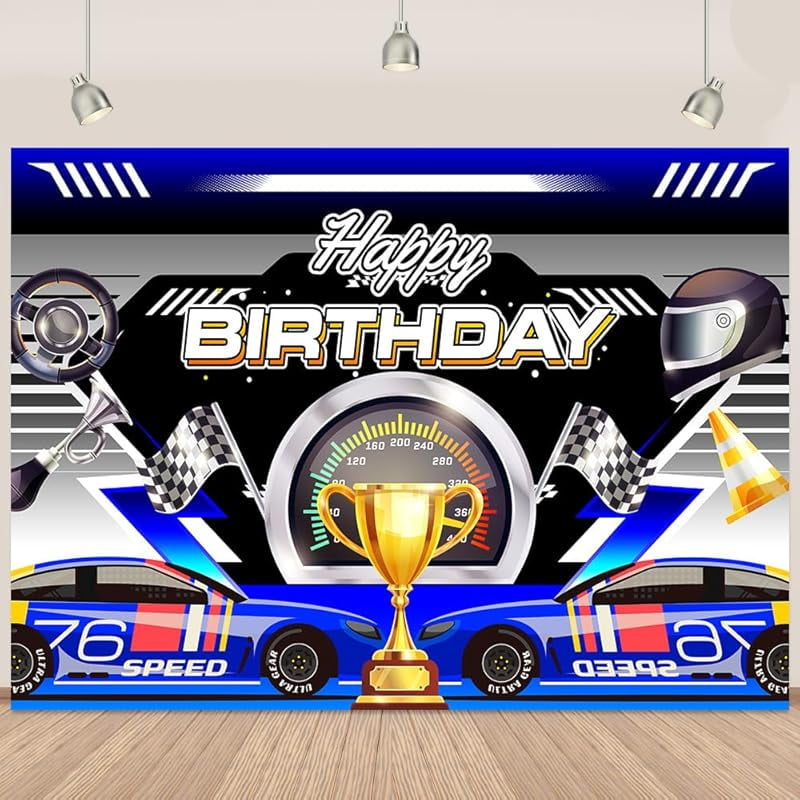 Happy Birthday Backdrop Blue Racing Car Themed Birthday Backdrops for ...